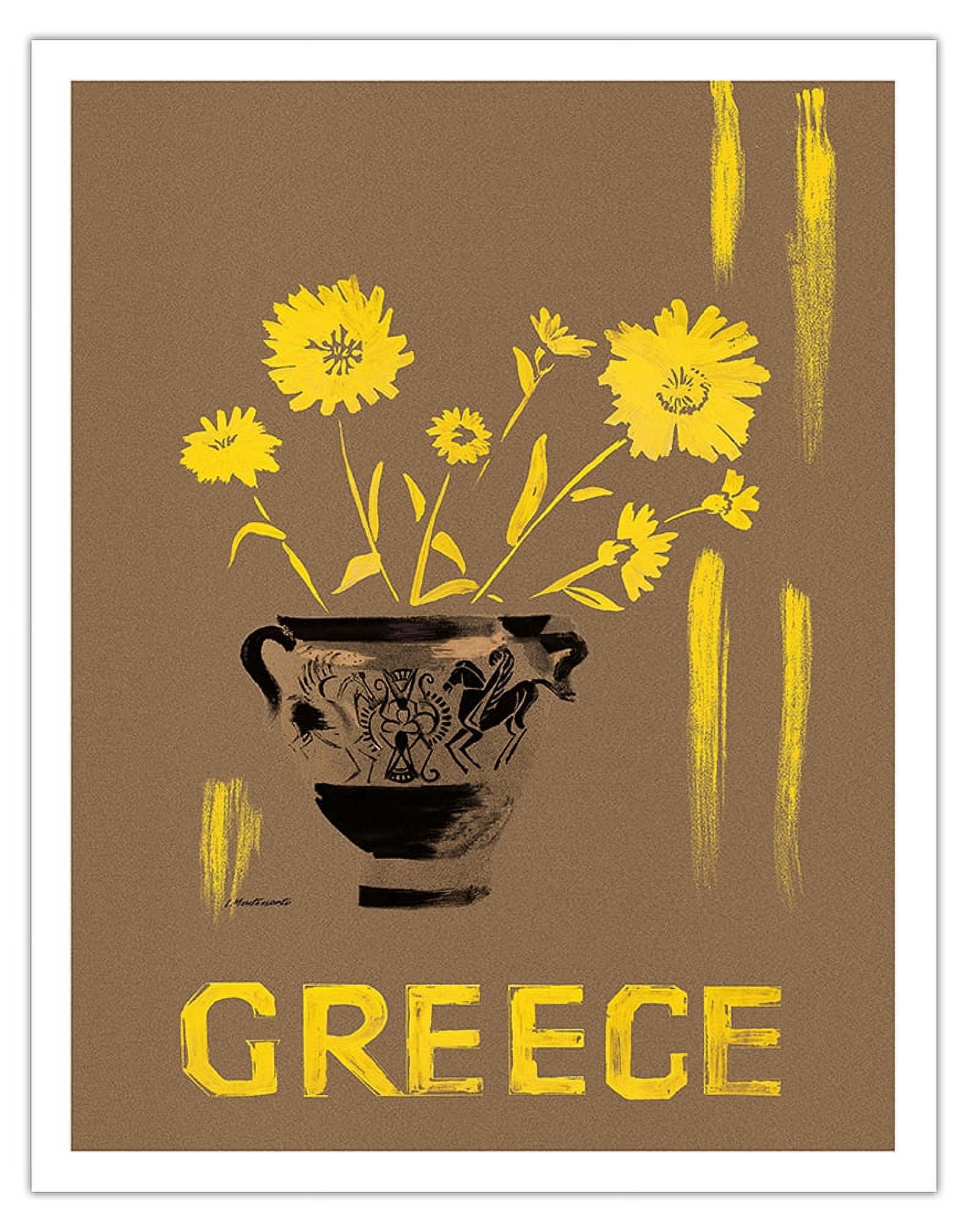 Greece - Yellow Daisy (Marguerite) Flowers In Grecian Urn - Vintage ...