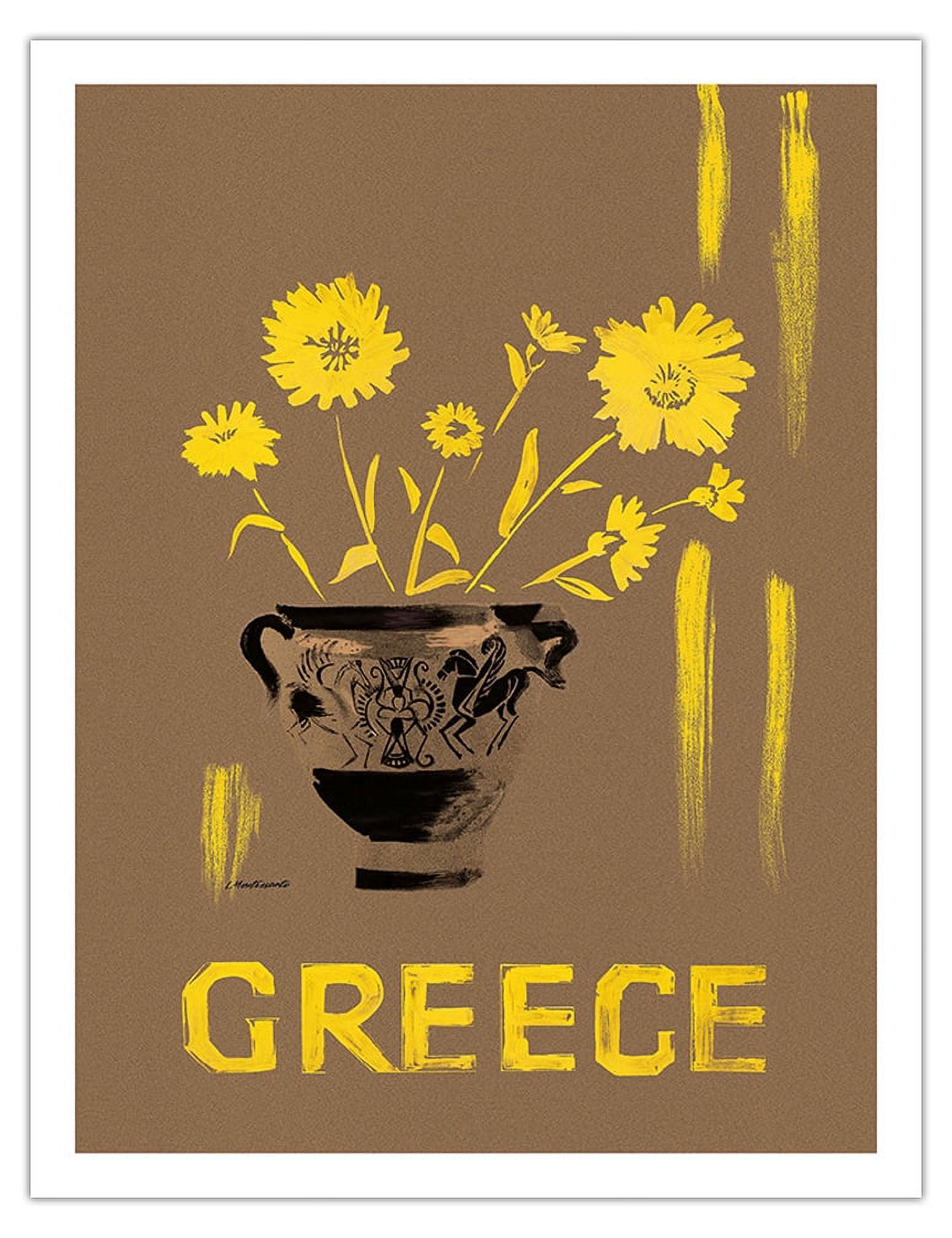 Greece - Yellow Daisy (Marguerite) Flowers In Grecian Urn - Vintage ...