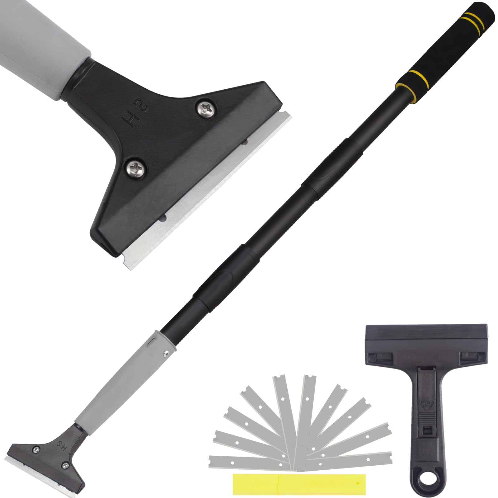 Greeily Floor Scraper Long Handle, 31" to 46" Gum Scraper Tool for Floor Cleaning Tile Wall Gum ...