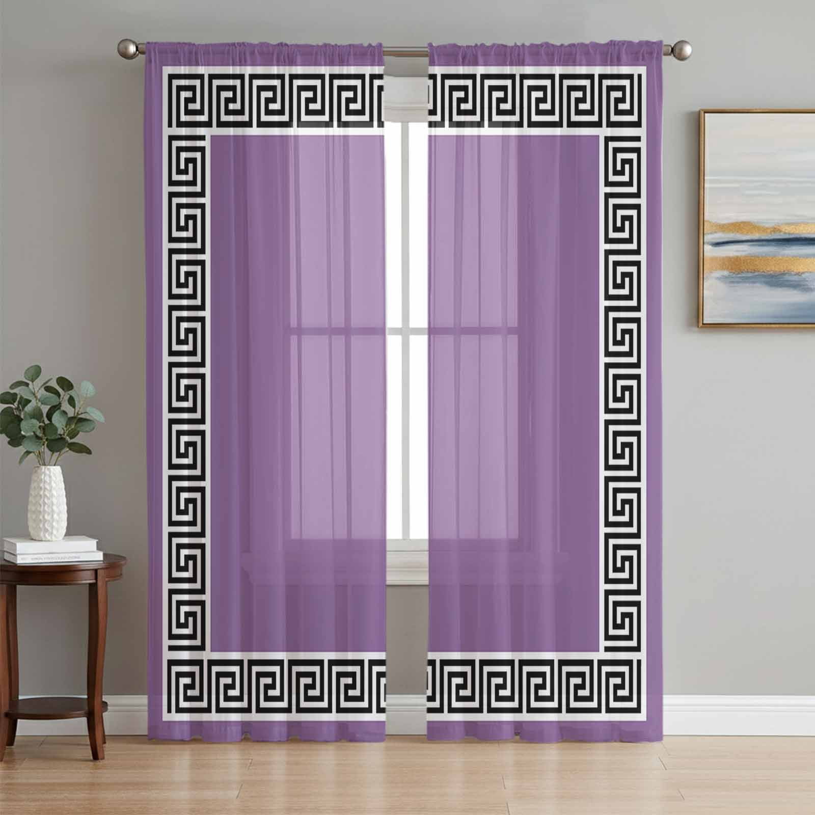 Greek Art Inspired Classic Pattern Chiffon Sheer Curtains 84 Inches ...