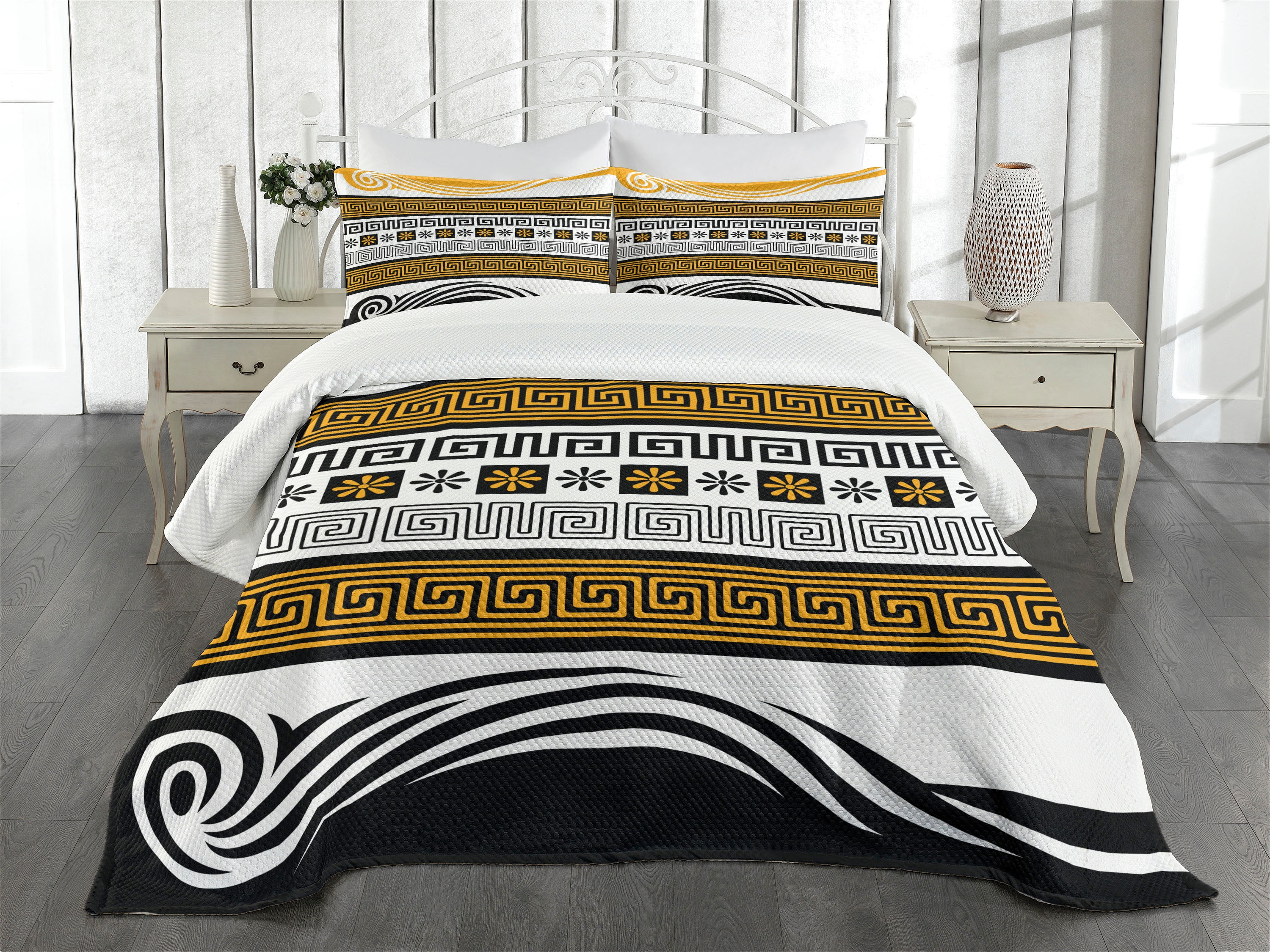 Greek Bedspread, Neoclassical Borders Composition Meander Pattern and ...