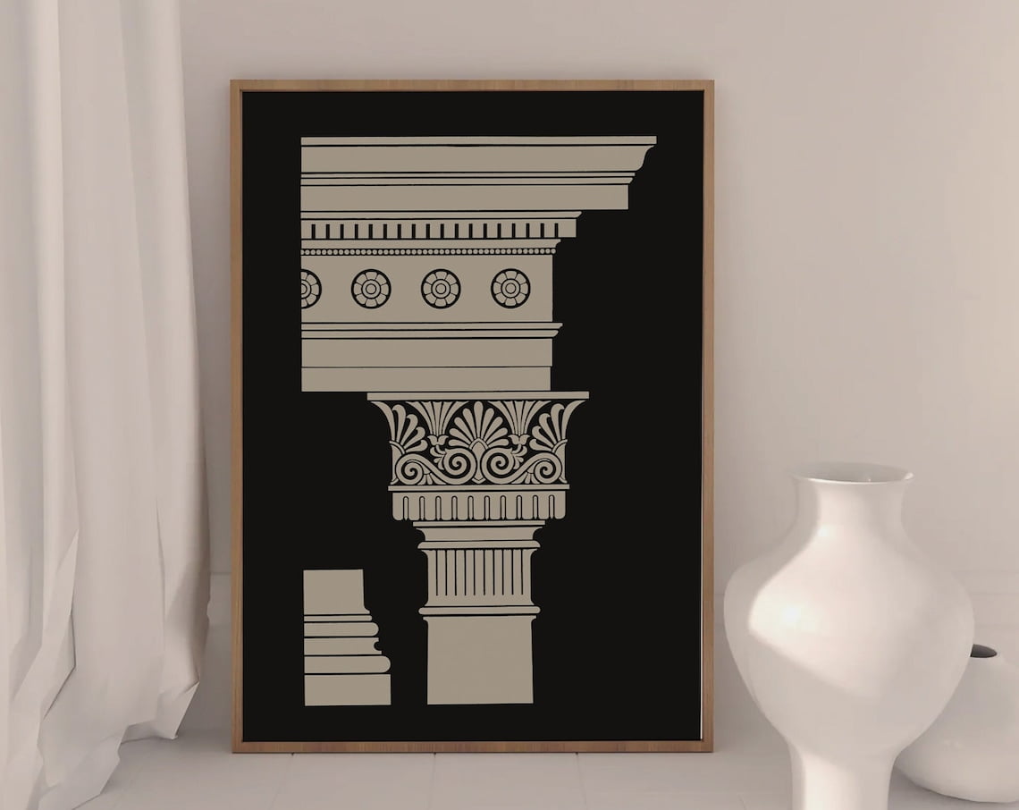 Greek Column Art, Architecture Print, Vintage Column Art, Bohemian Art ...