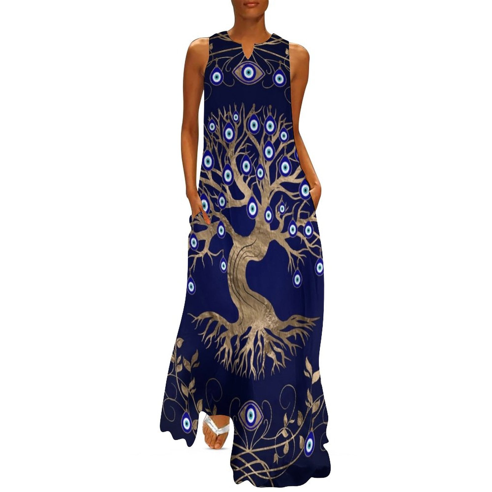 Greek Evil Eye Art Dress Summer Amulet Tree Print Street Wear Bohemia ...
