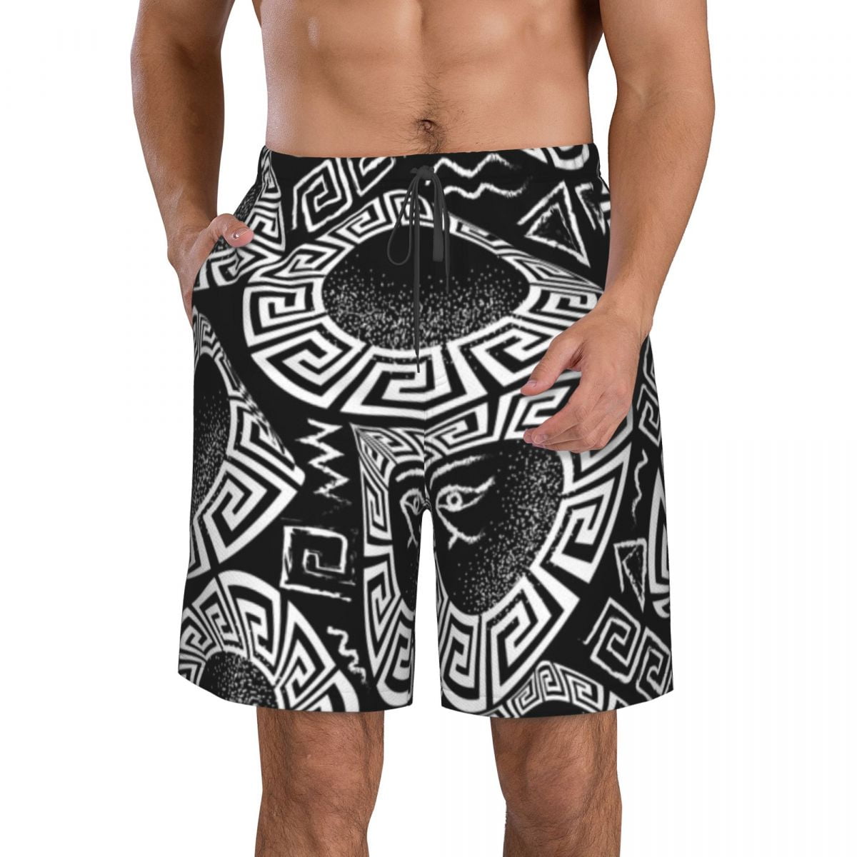 Greek Geometric Quick Dry Swimming Shorts For Men Swimwear Swimsuit ...