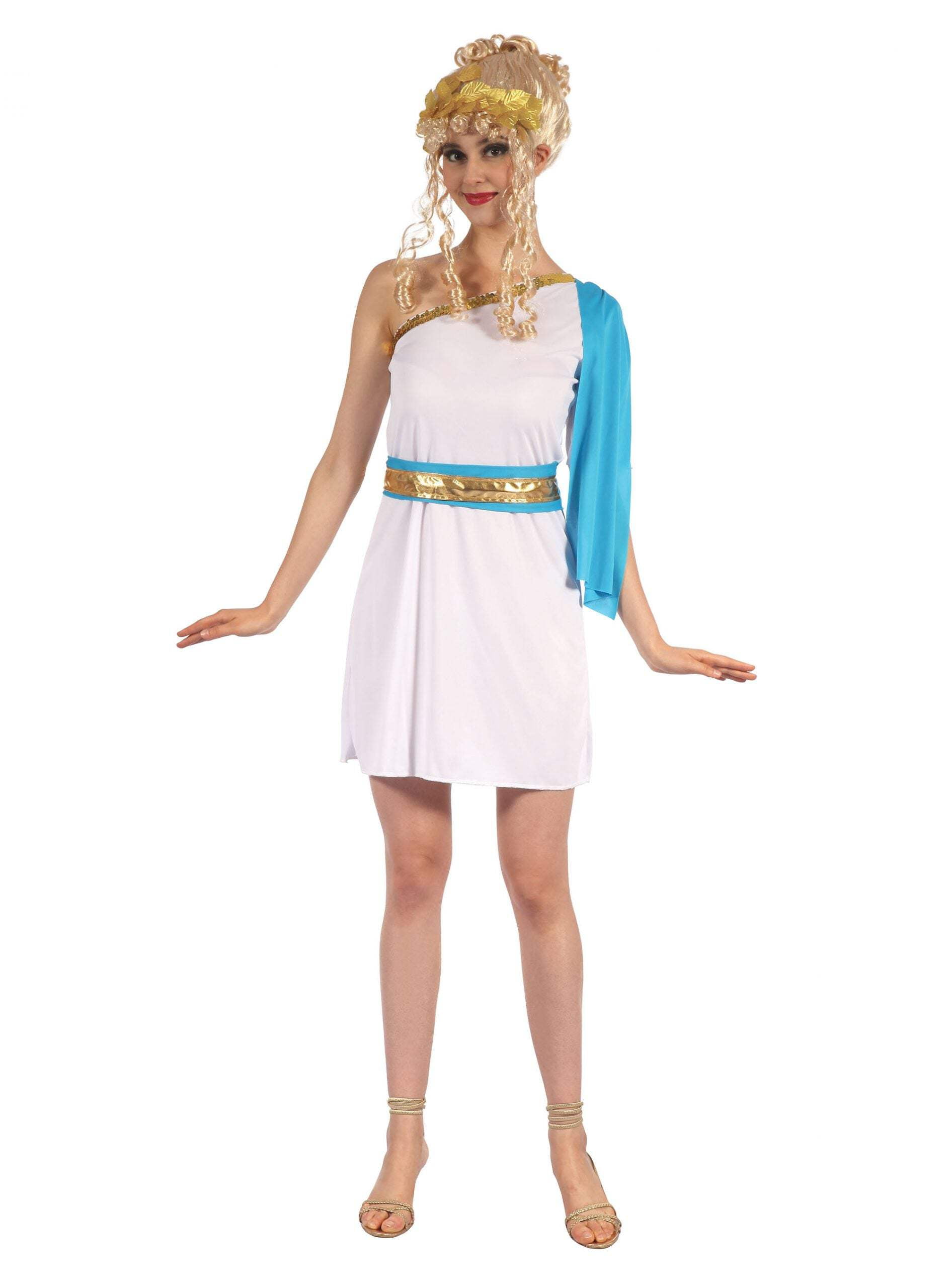 Greek Goddess With Blue Sash Adult Costume Party One Size Male White ...