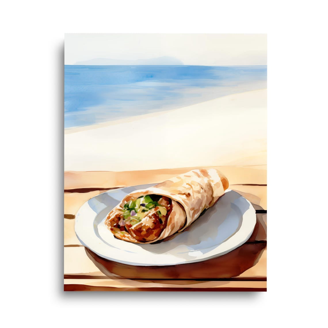 Greek Gyro Print, Beach Scene Food Art, Greece Travel , Kitchen Wall ...