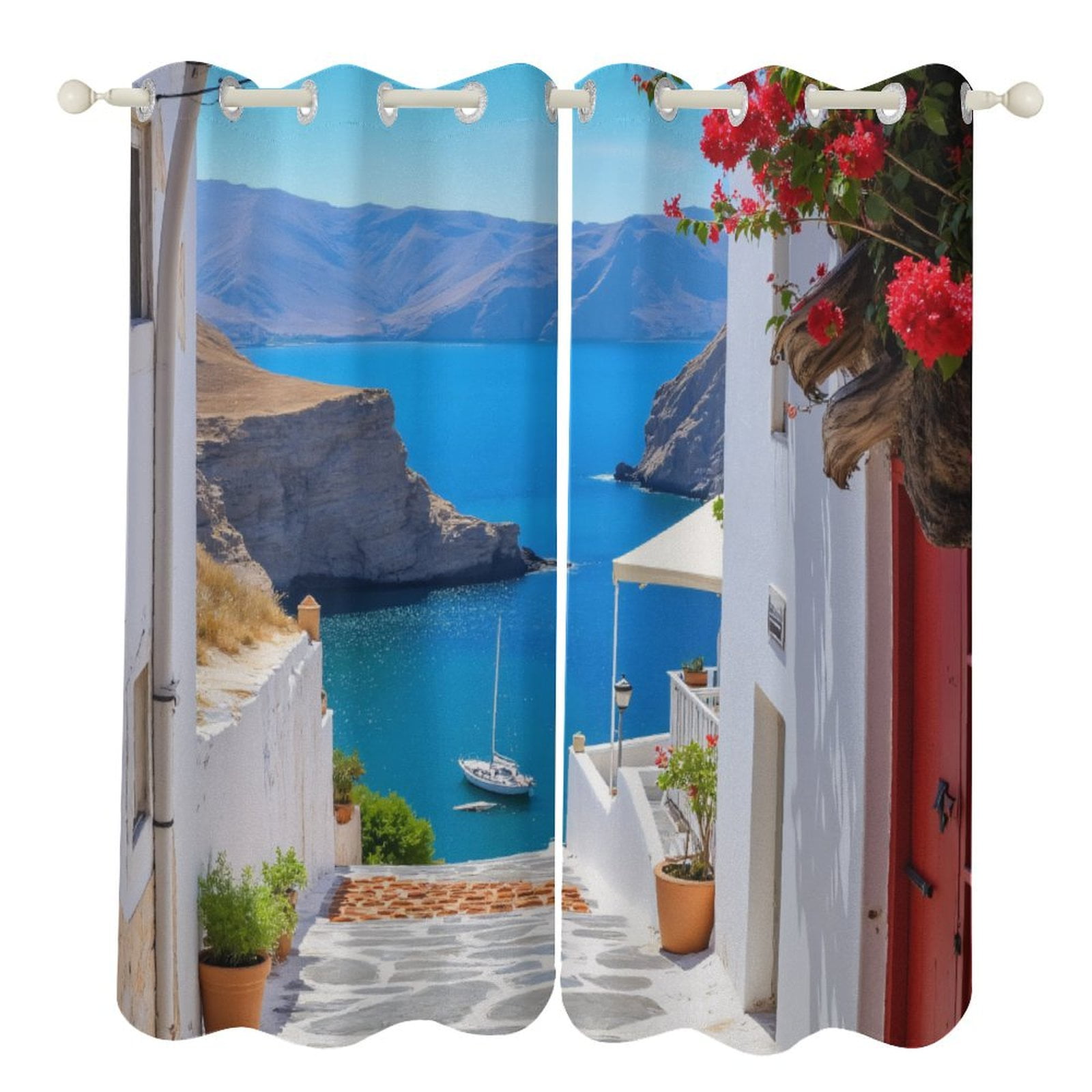 Greek Island Alleyway View Luxury Window Curtains Blinds for Living ...