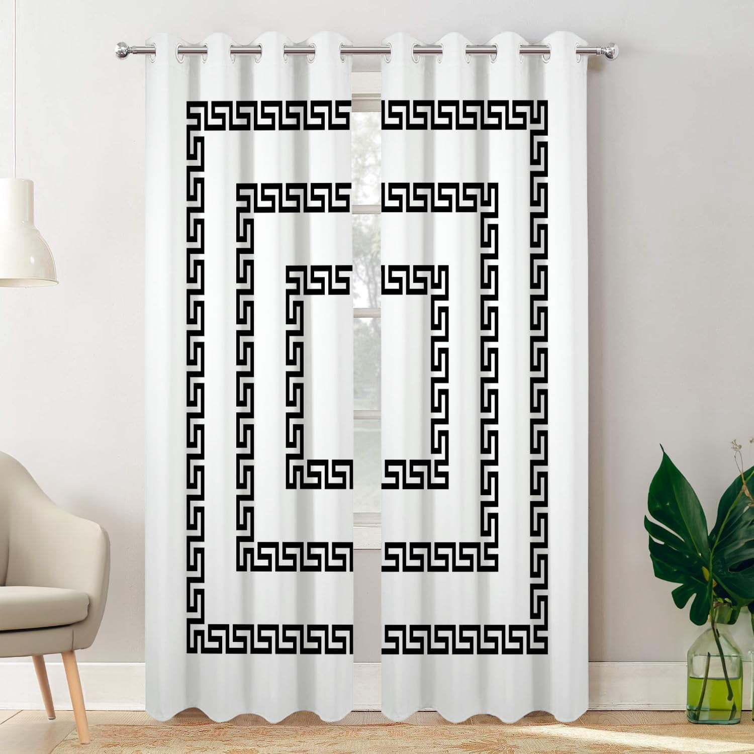Greek Key Blackout Curtains for Bedroom, Set of Meander Borders Square ...