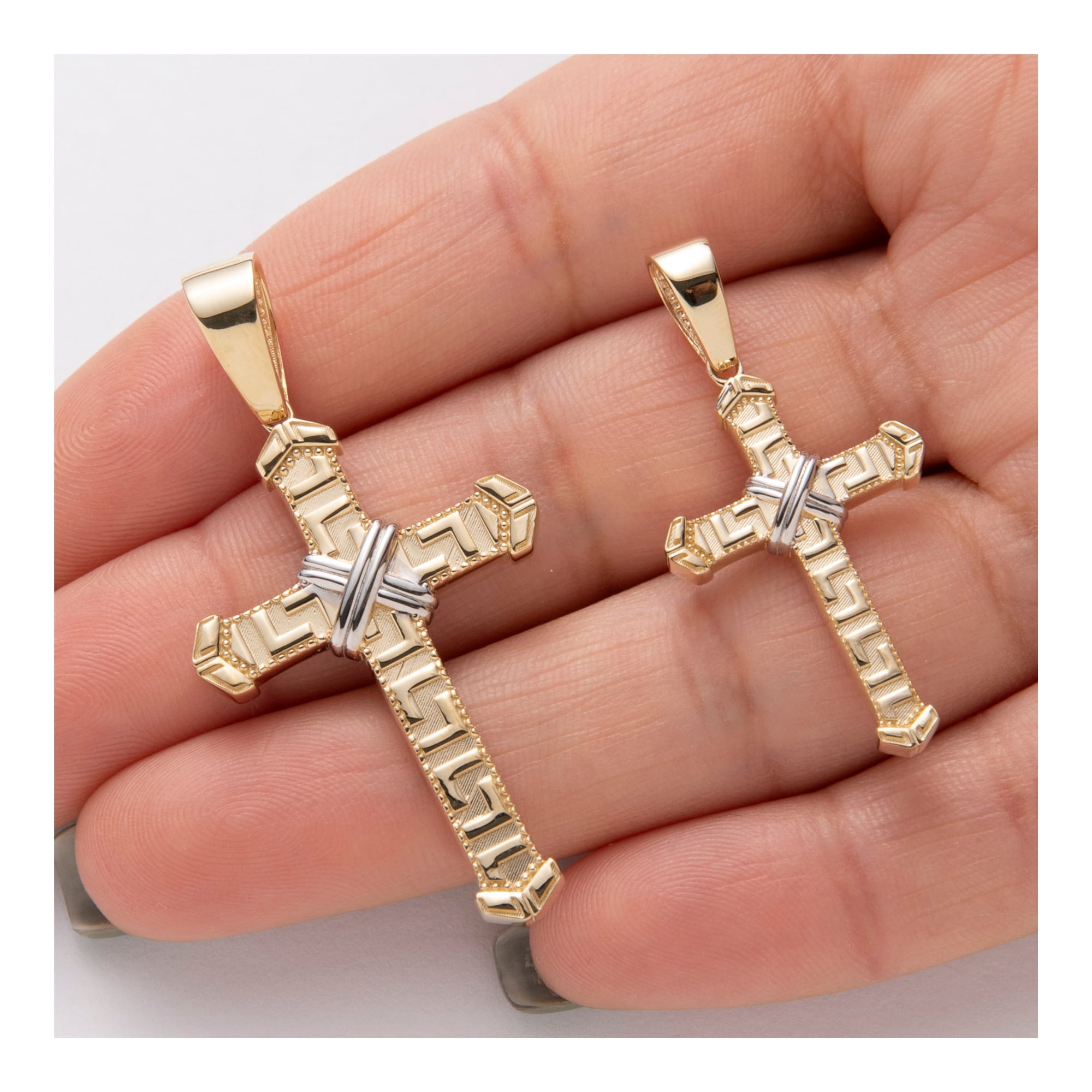 Greek Key Design Byzantine Cross Unisex Adult Pendant 14K Yellow White ...