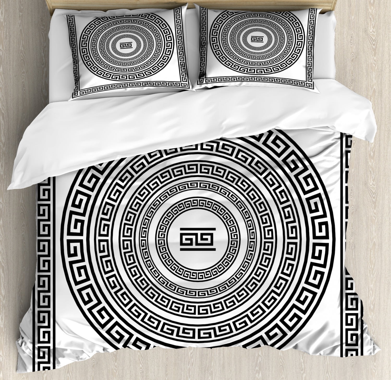 Greek Key Duvet Cover Set Queen Size, Traditional Meander Border Set ...
