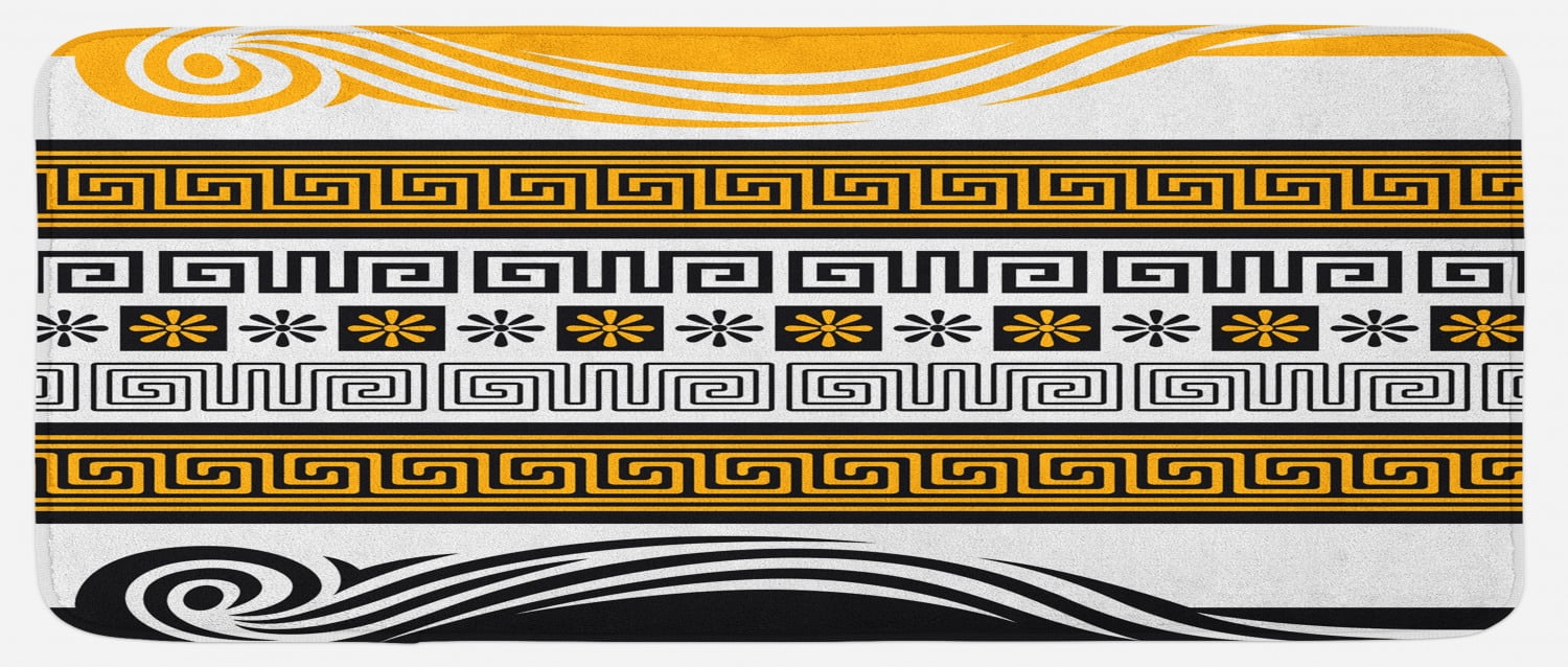Greek Key Kitchen Mat, NeoClassical Borders Composition Meander Pattern ...