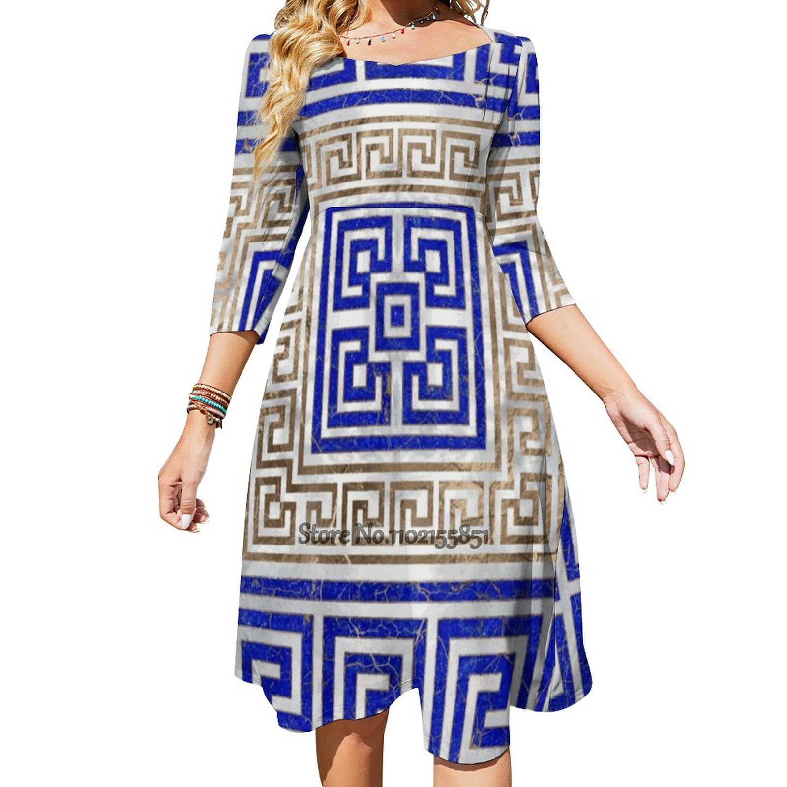 Greek Key Ornament - Lapis Lazuli And Gold #1 Square Neck Dress Back ...
