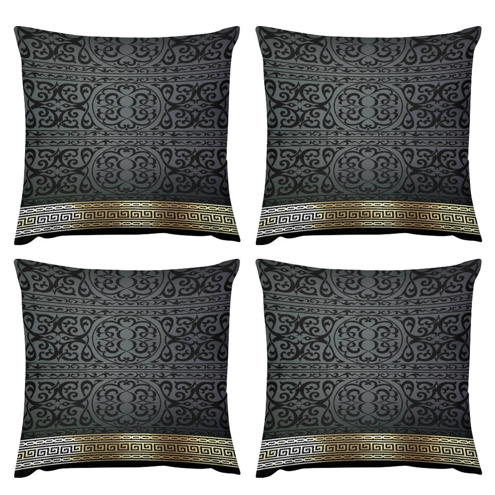 Greek Key Ornate Black & Gold 4 Pcs Cushion Covers Sofa Cushion Covers ...
