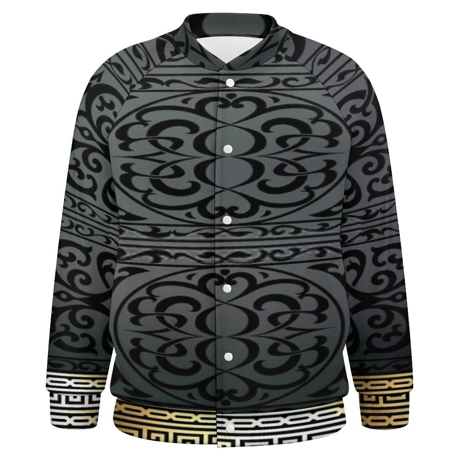 Greek Key Ornate Black & Gold Baseball Jersey Fashion Ribbed Sleeve Man ...