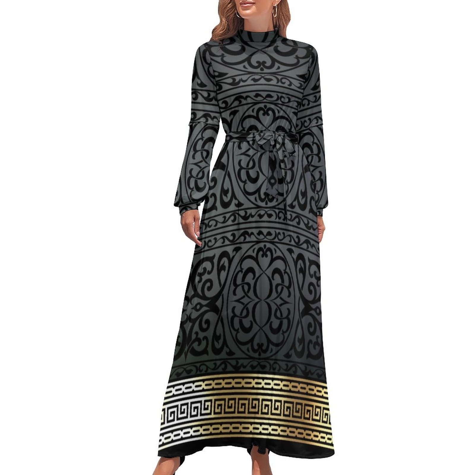 Greek Key Ornate Black & Gold Long Dress Dress for girls Party dresses ...
