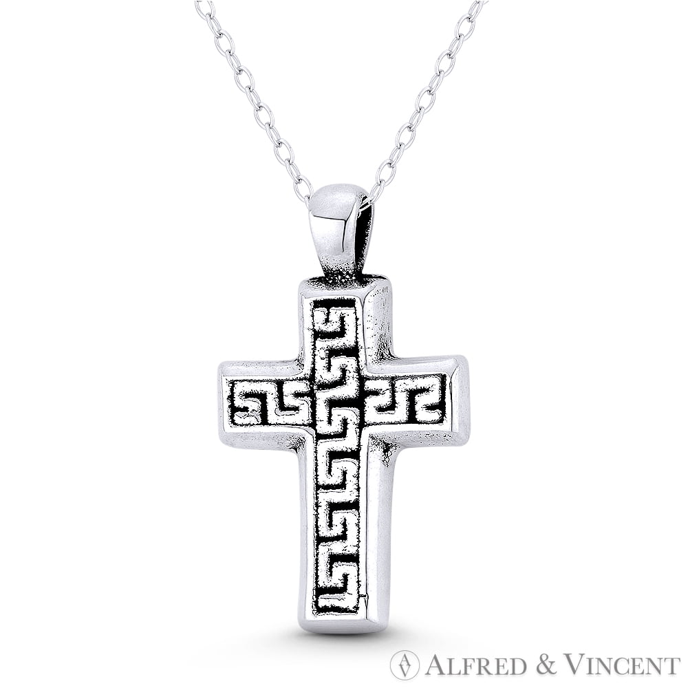 Greek Key Orthodox Christian Cross 30x17mm (1.2x0.7in) Pendant in ...