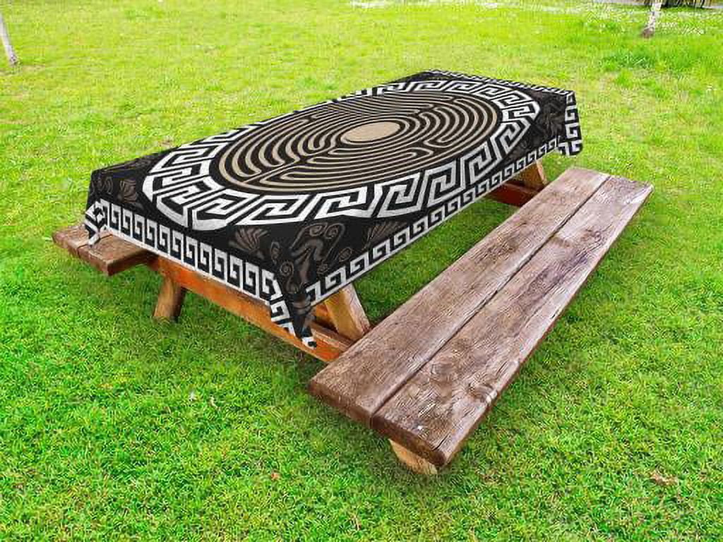 Greek Key Outdoor Tablecloth, Grecian Fret and Wave Pattern on Dark ...