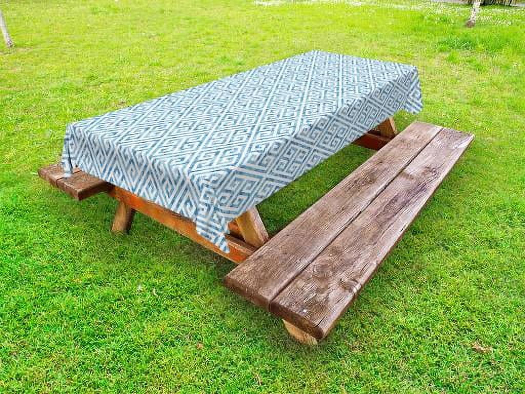 Greek Key Outdoor Tablecloth, Tile Mosaic Pattern in Blue and White ...