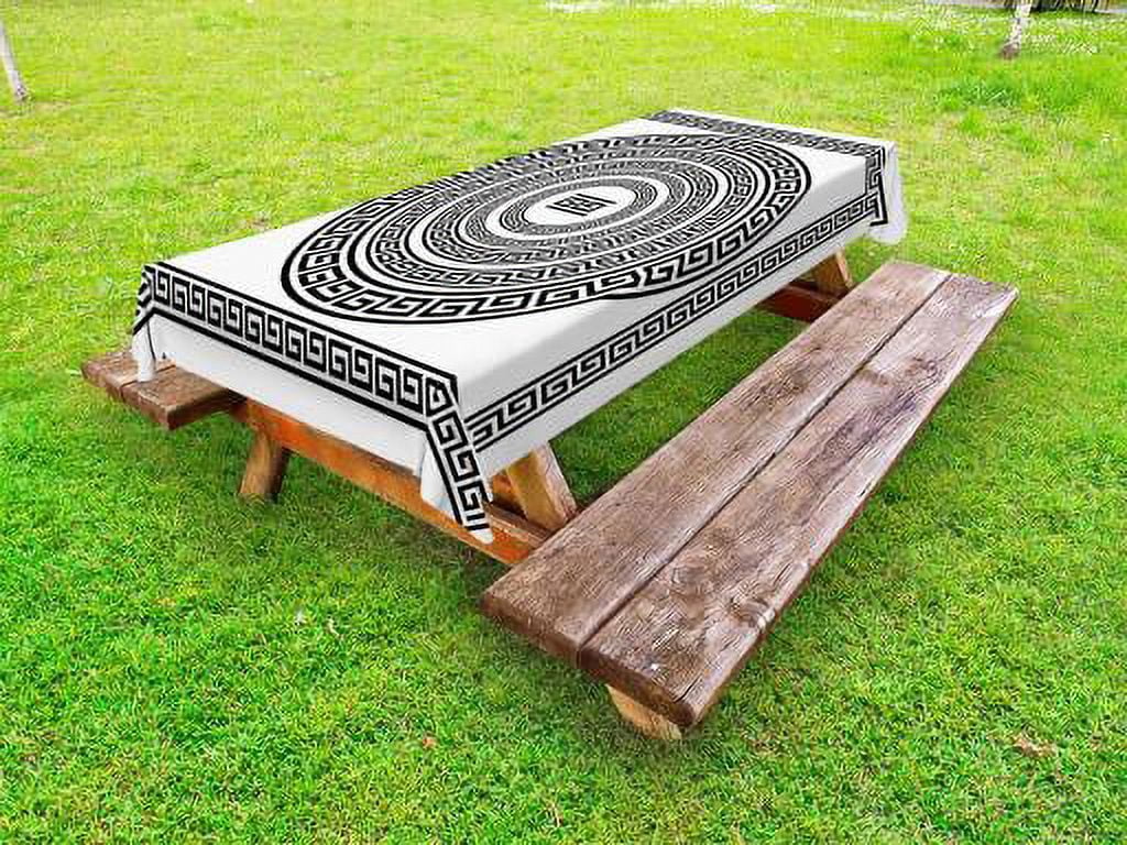Greek Key Outdoor Tablecloth, Traditional Meander Border Set with ...