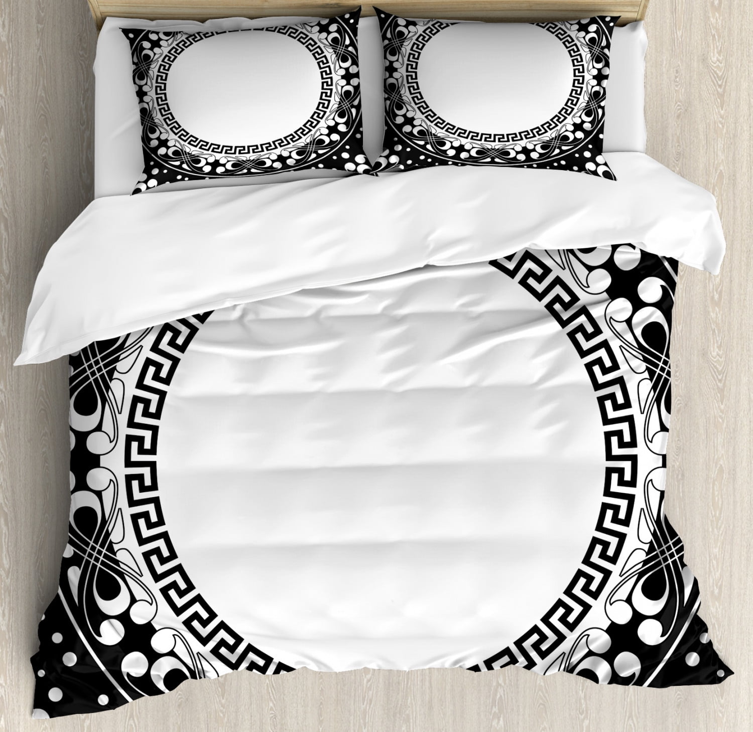 Greek Key Queen Size Duvet Cover Set, Black and White Pattern of ...