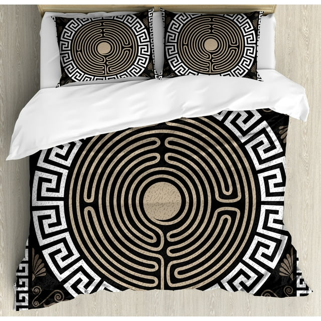 Greek Key Queen Size Duvet Cover Set, Grecian Fret and Wave Pattern on ...