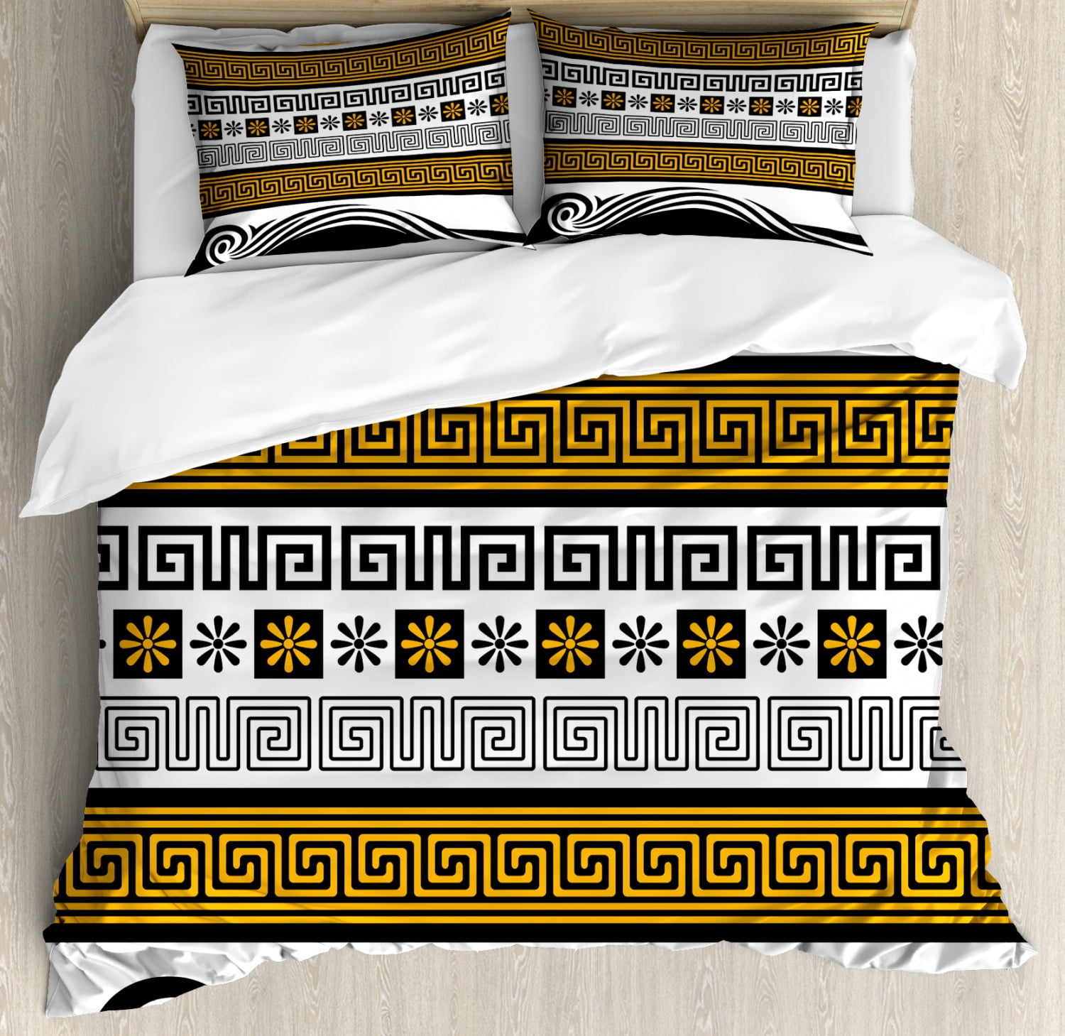 Greek Key Queen Size Duvet Cover Set, Neoclassical Borders Collection ...