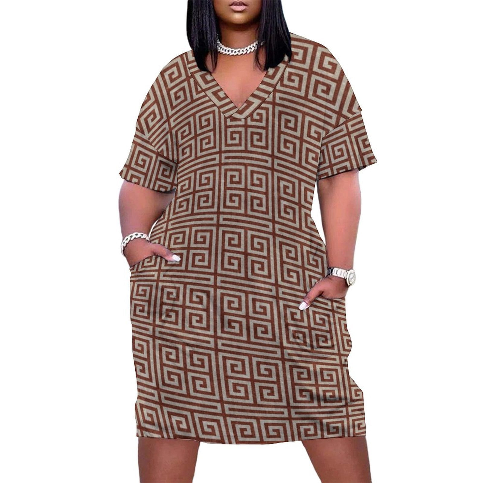 Greek Key - St and Rust Loose Pocket Dress dresses ladies 2025 summer ...