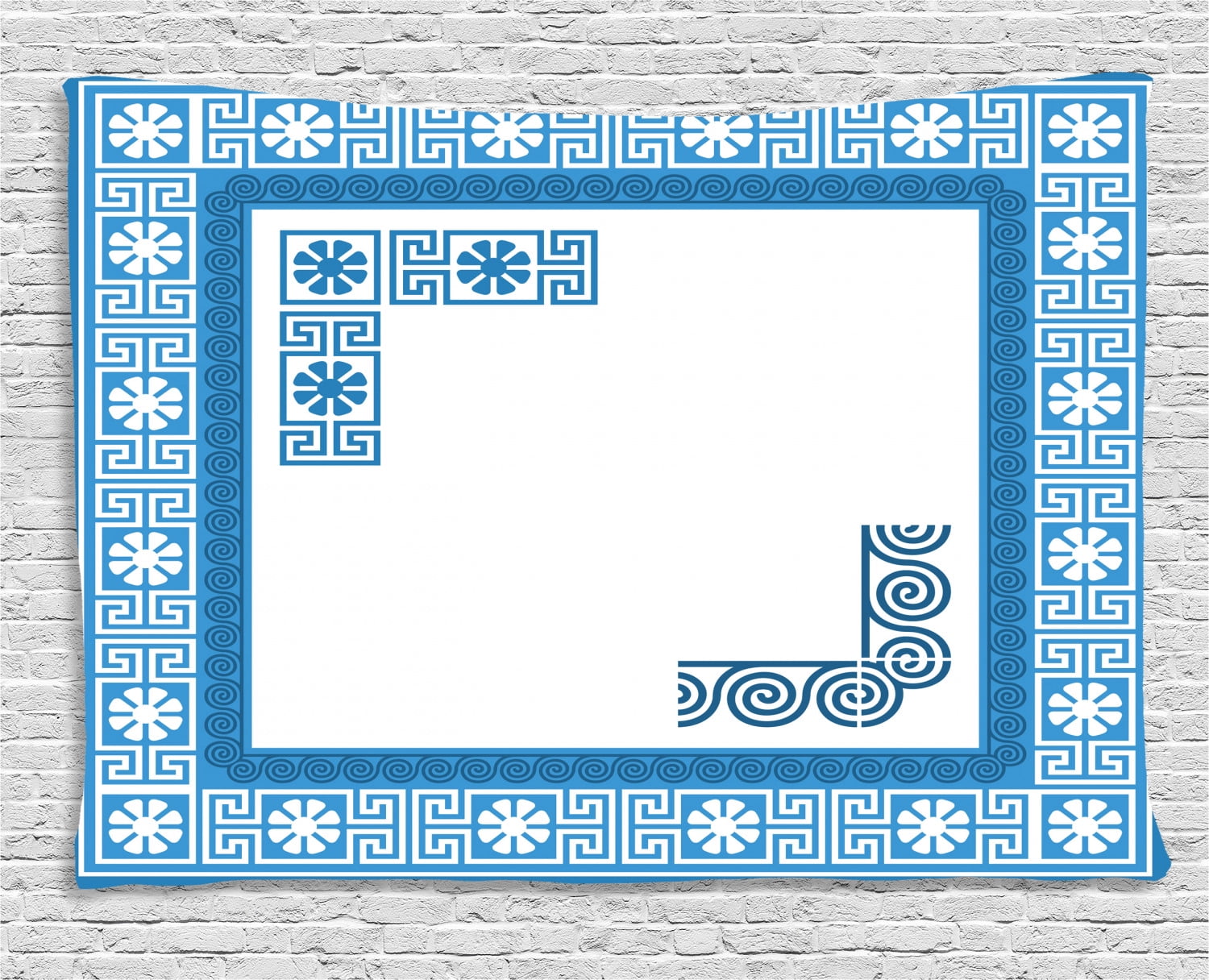 Greek Key Tapestry, Frame with Traditional Vintage Blue Square with ...