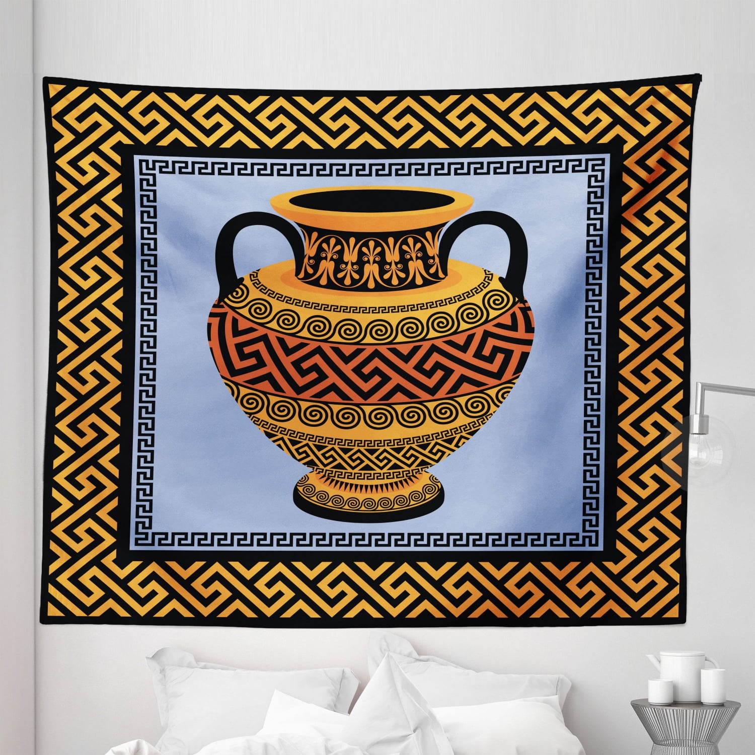 Greek Key Tapestry, Frame with Traditional Vintage Square Ornament ...