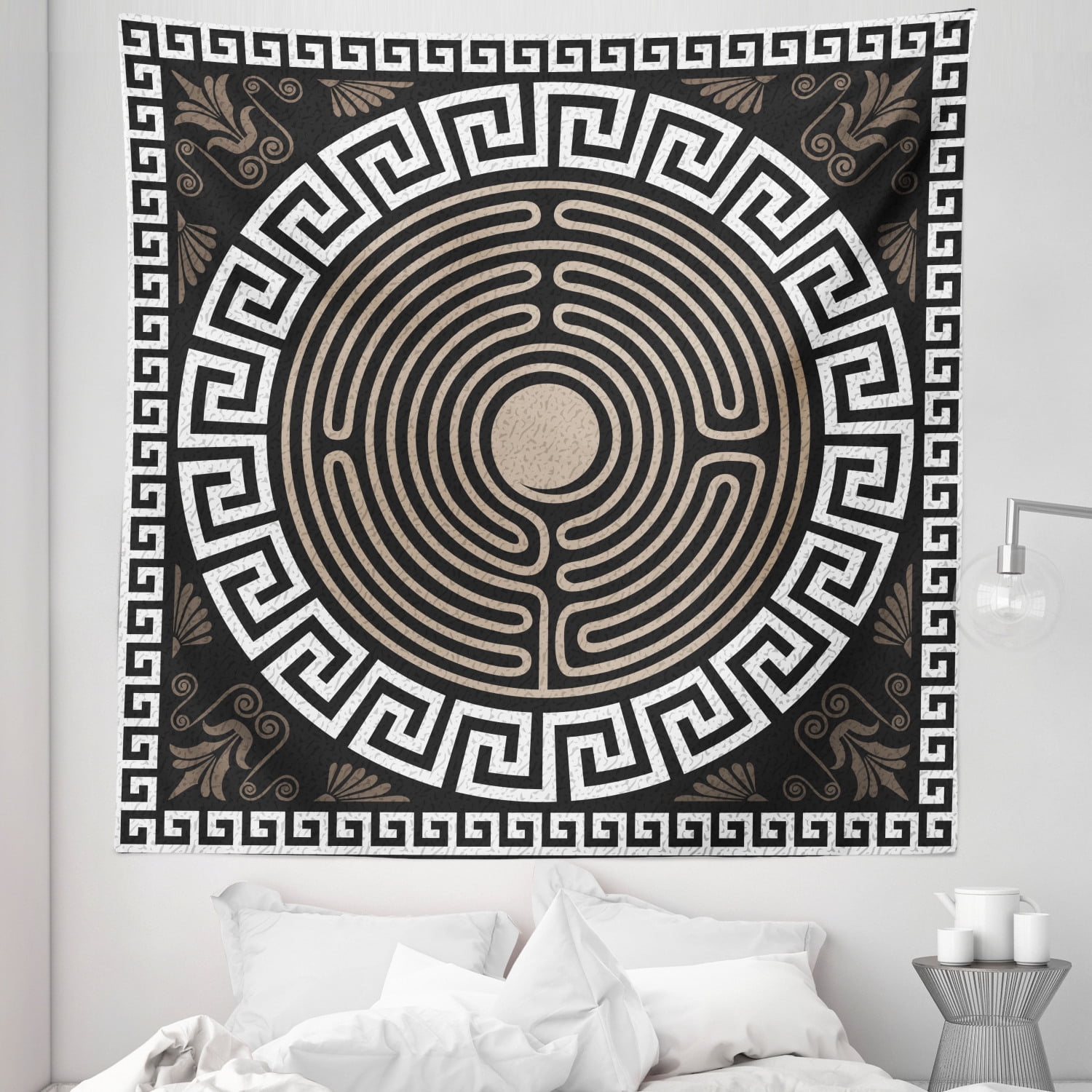 Greek Key Tapestry, Grecian Fret and Wave Pattern on Dark Background ...