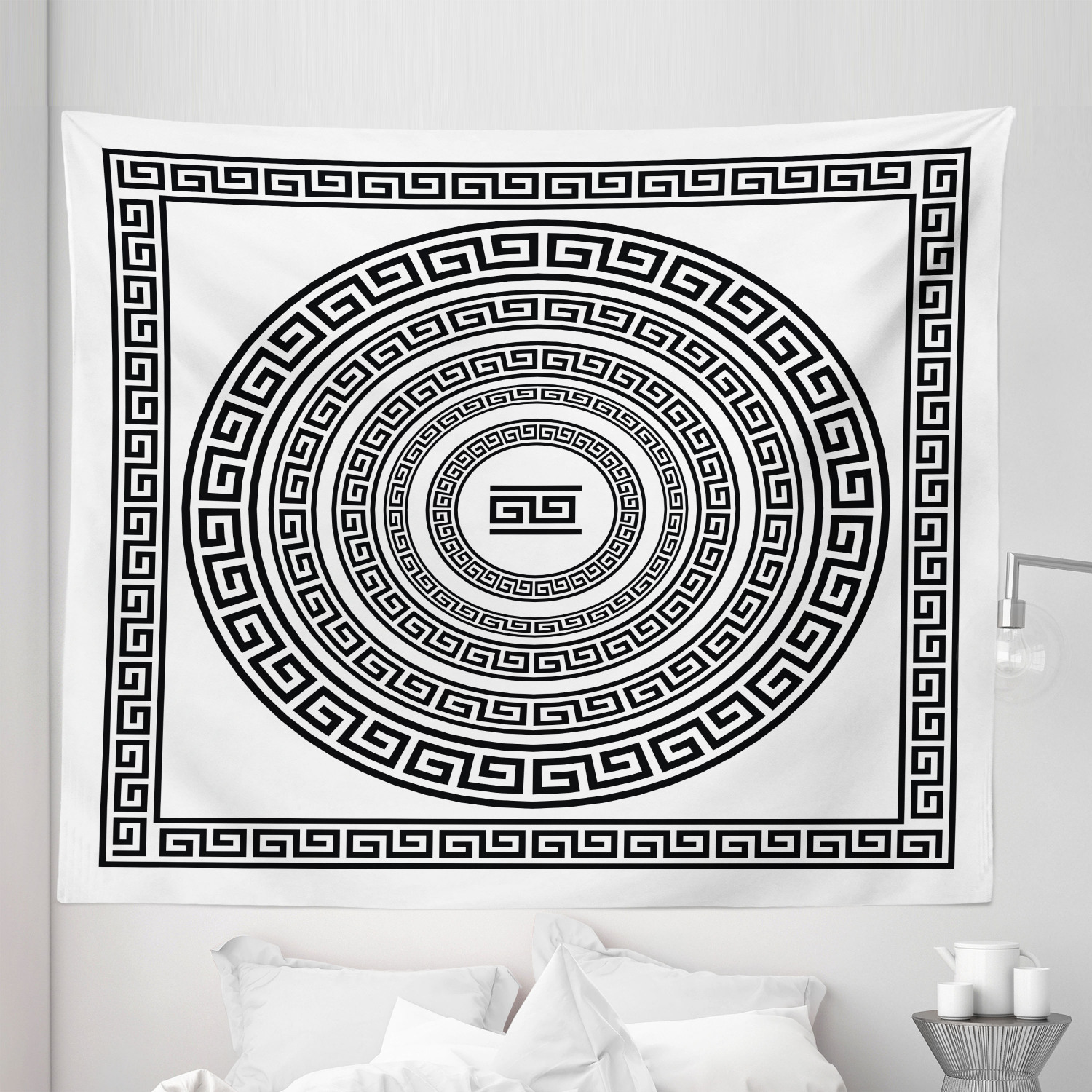 Greek Key Tapestry, Traditional Meander Border Set Square and Circles ...