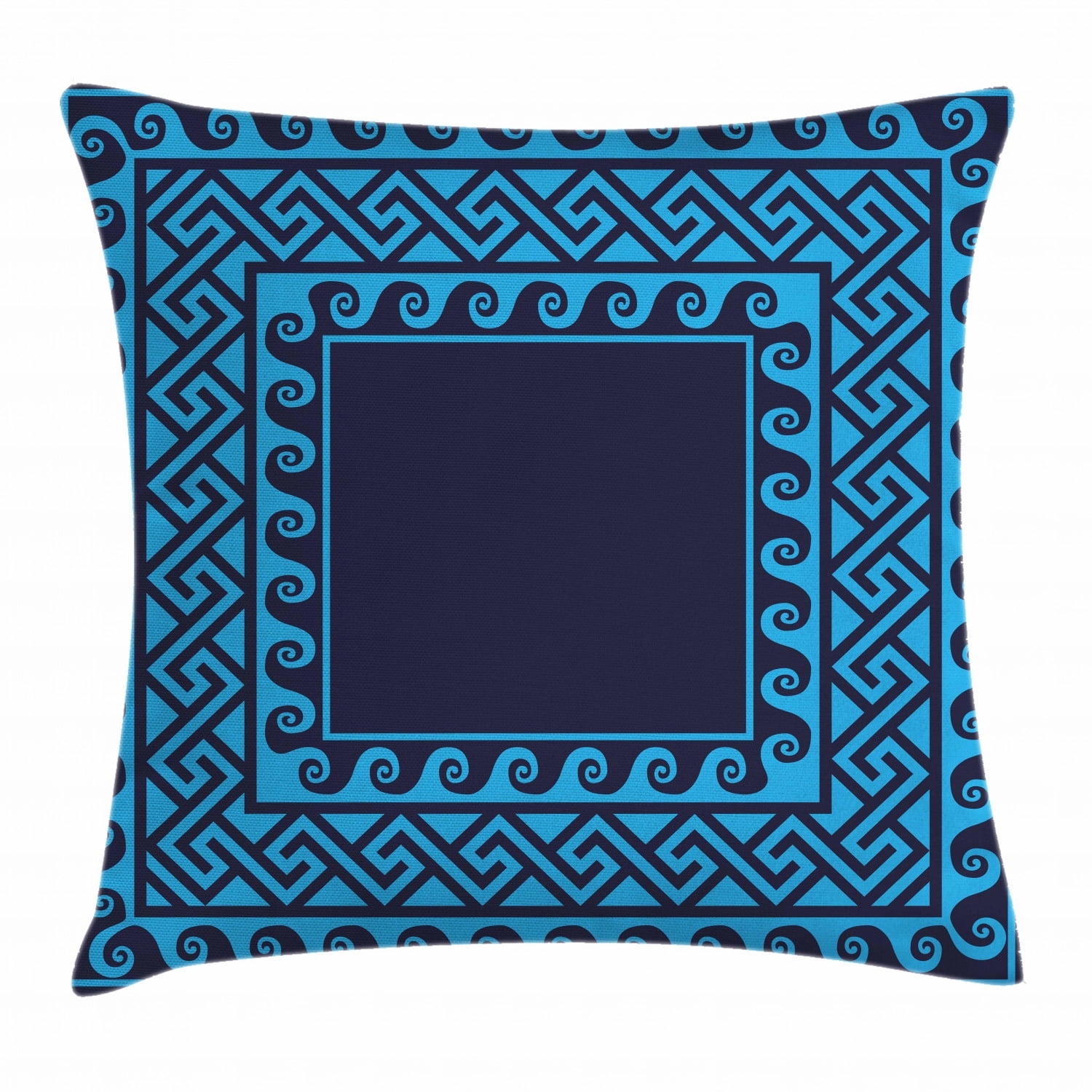 Greek Key Throw Pillow Cushion Cover, Swirling Waves with Ancient Maze ...