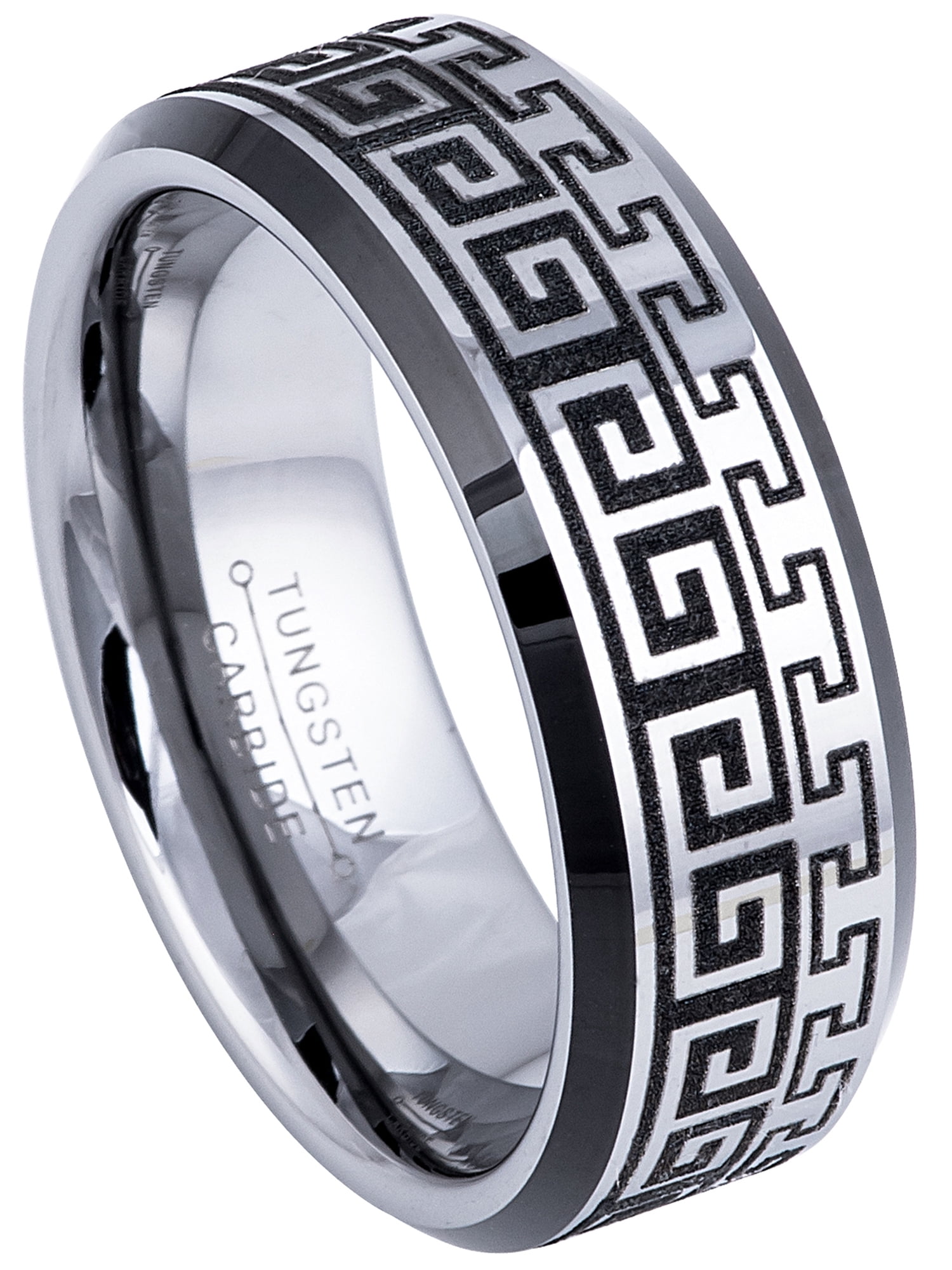 Greek Key Tungsten Carbide Ring - Mens 2-Tone Tungsten Wedding Band ...