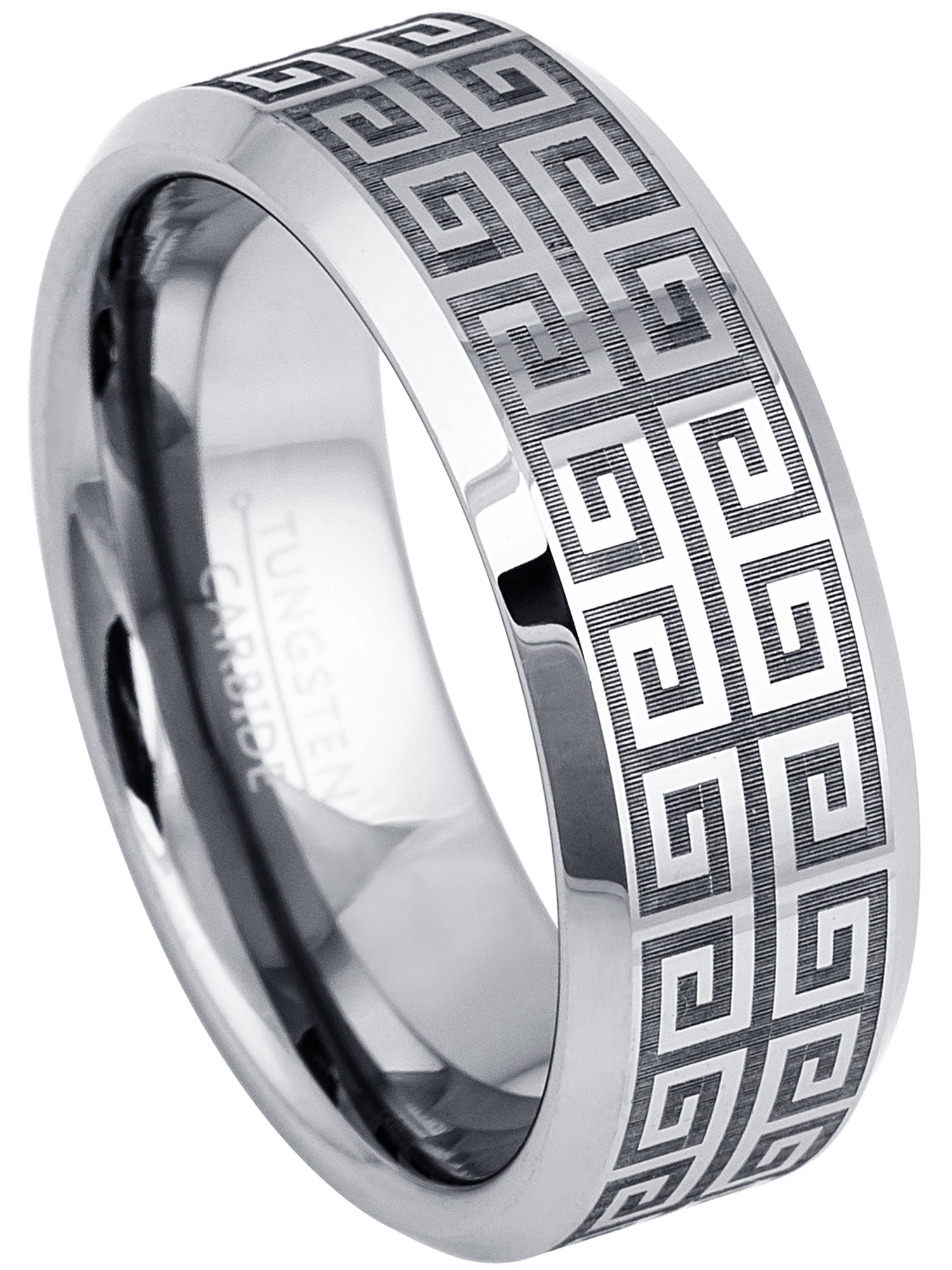 Greek Key Tungsten Carbide Ring - Mens Tungsten Wedding Band - Comfort ...