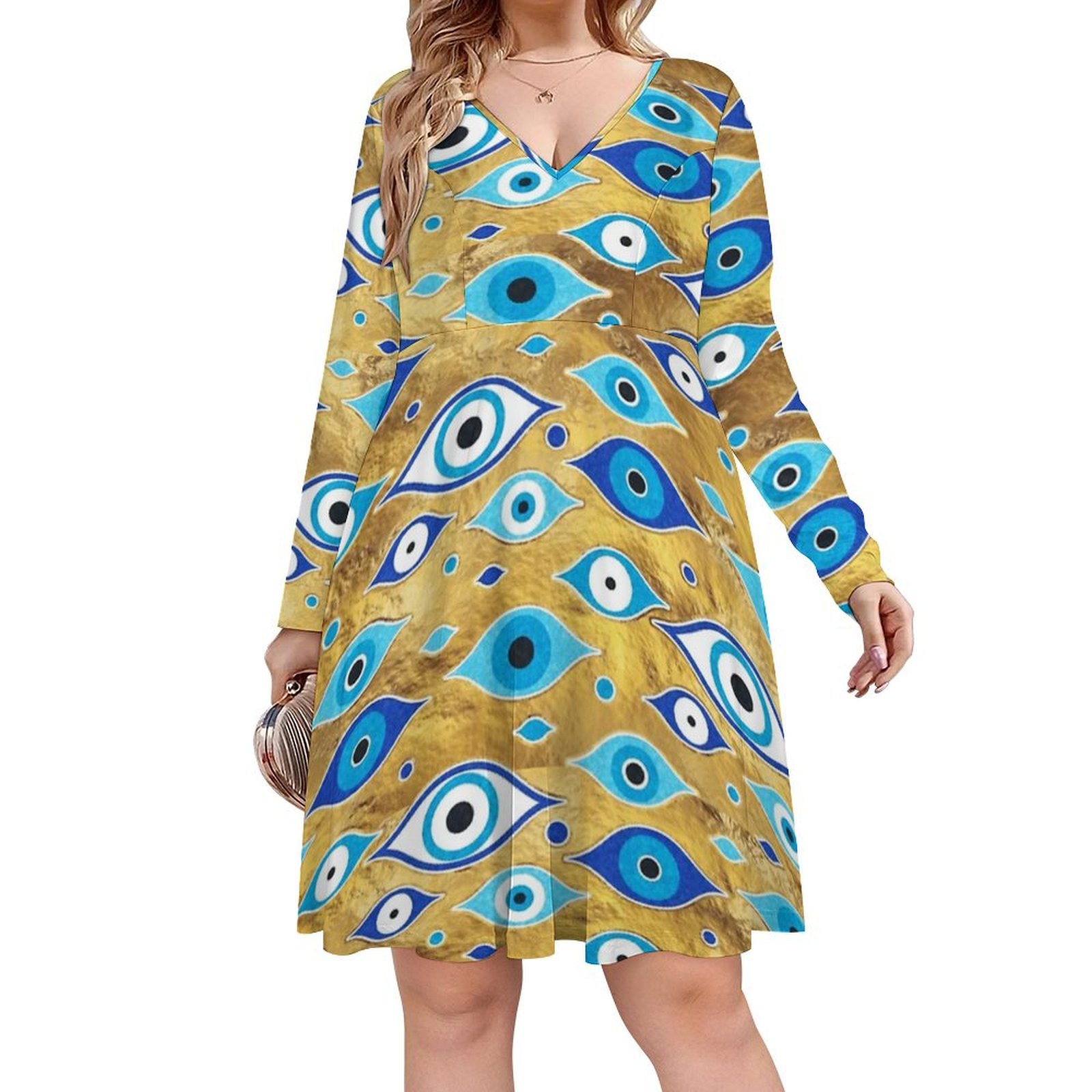 Greek Mati Mataki - Matiasma Evil Eye Pattern Long Sleeve Sexy Dresses ...