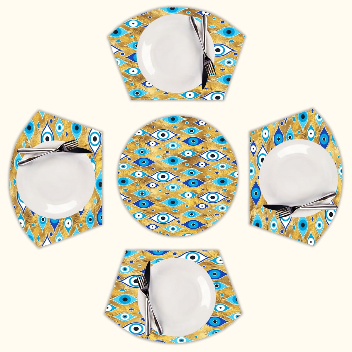 Greek Mati Mataki - Matiasma Evil Eye pattern Round Table Placemats Set ...