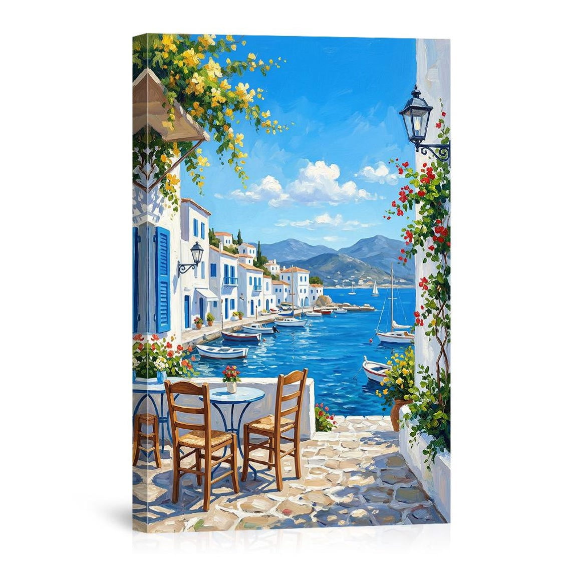 Greek Mykonos Coastal Cafe With Blue Shut Shutters Mediterranean ...