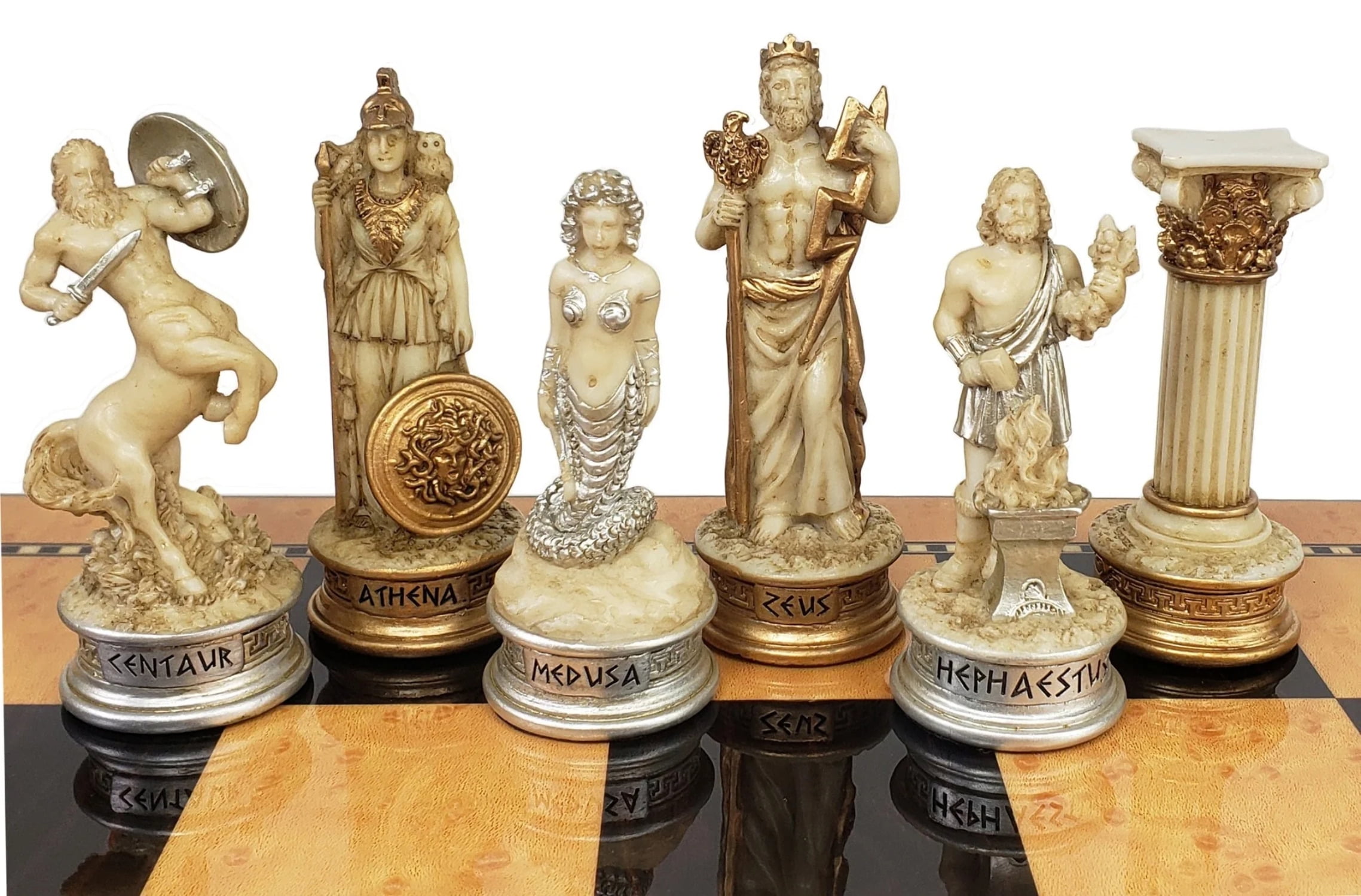 Greek Mythology Olympus Gods Chess Men Set Zeus Poseidon Antique White ...