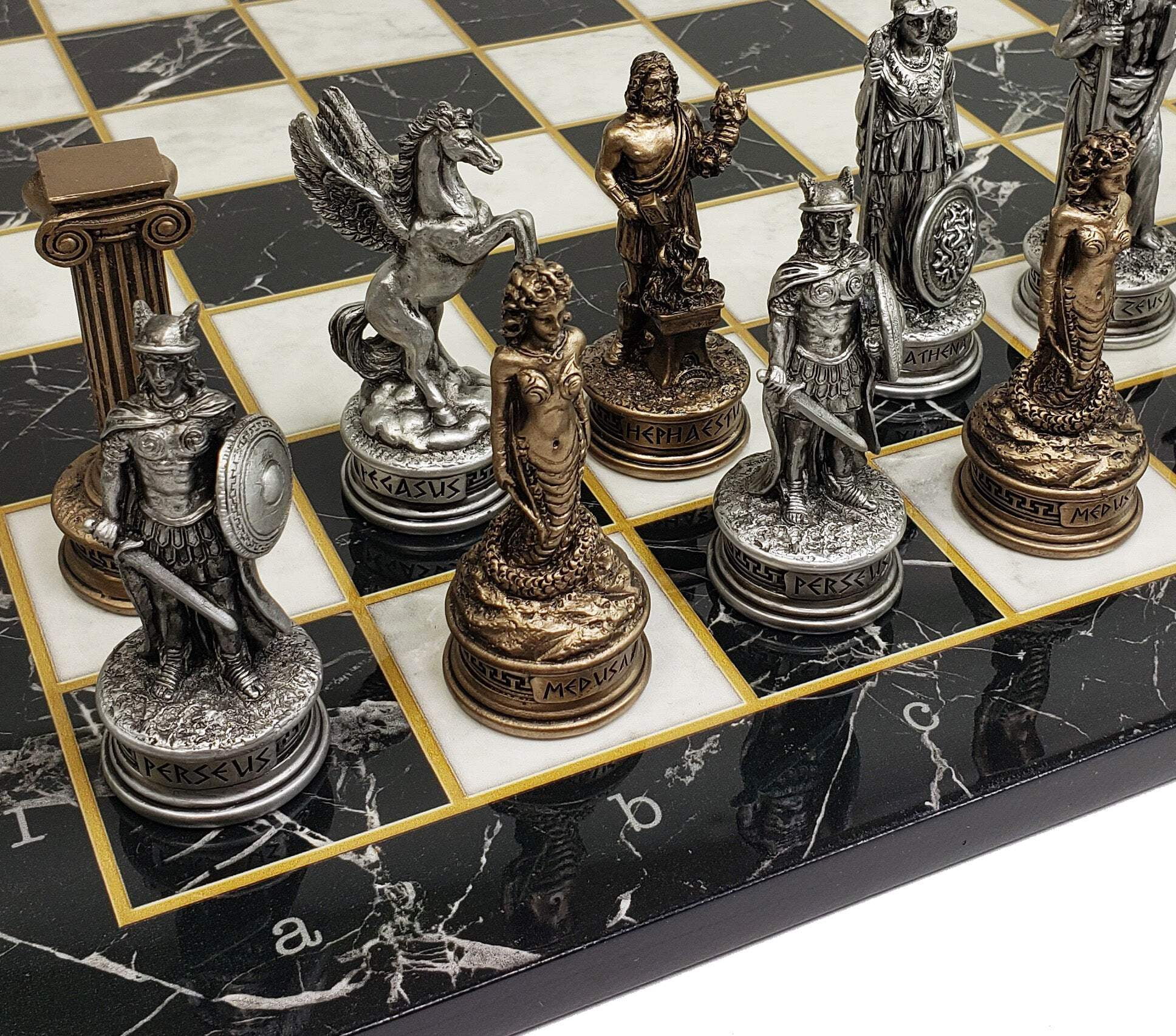 Greek Mythology Olympus Gods Chess Set Pewter Bronze Color 17" Faux ...