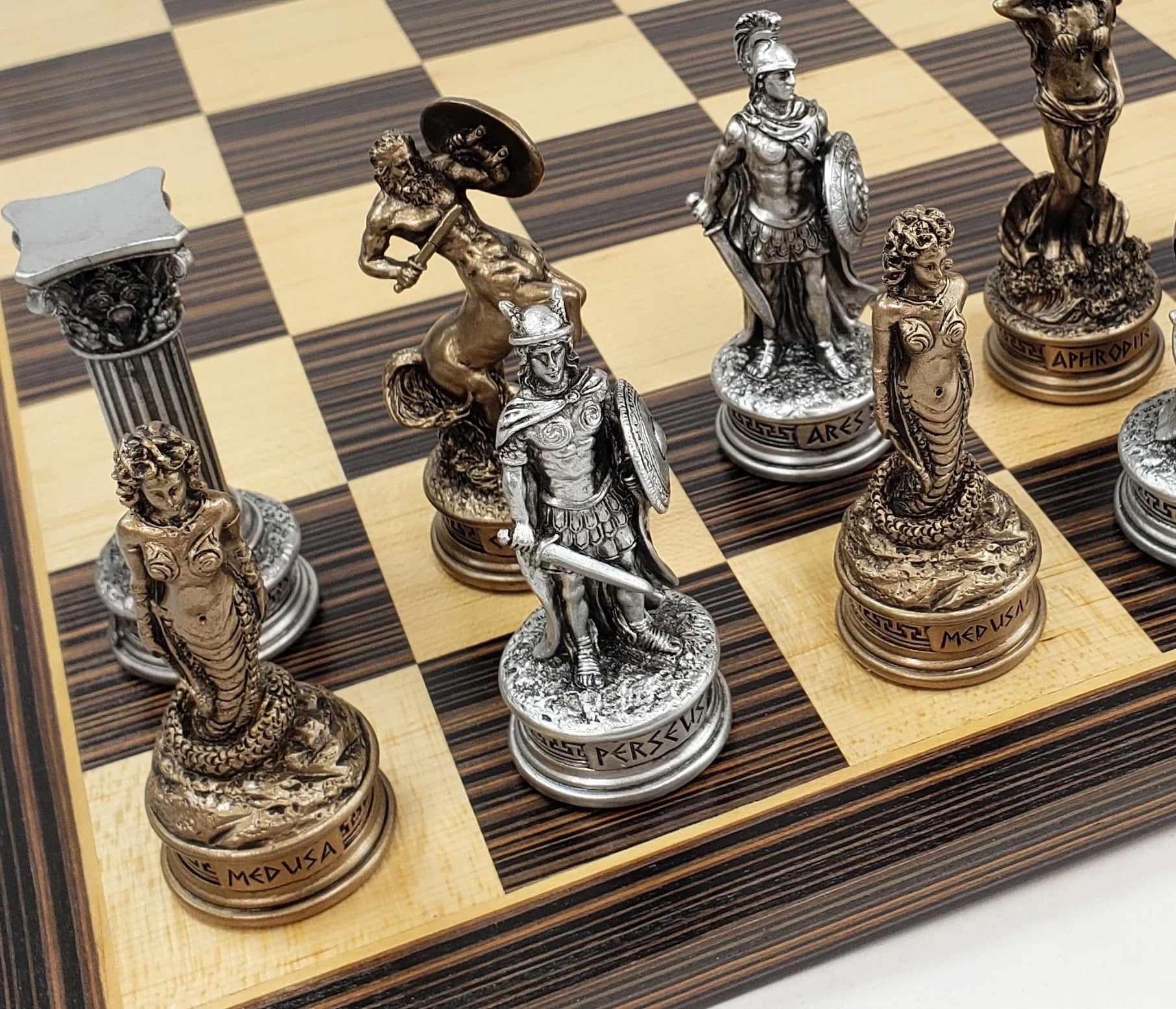Greek Mythology Olympus Gods Chess Set Pewter Bronze Color W/ 17" Ebony ...