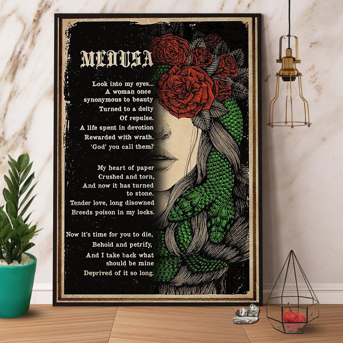 Greek Mythology Woman Snake Medusa Poem Vintage Vertical Paper Poster ...