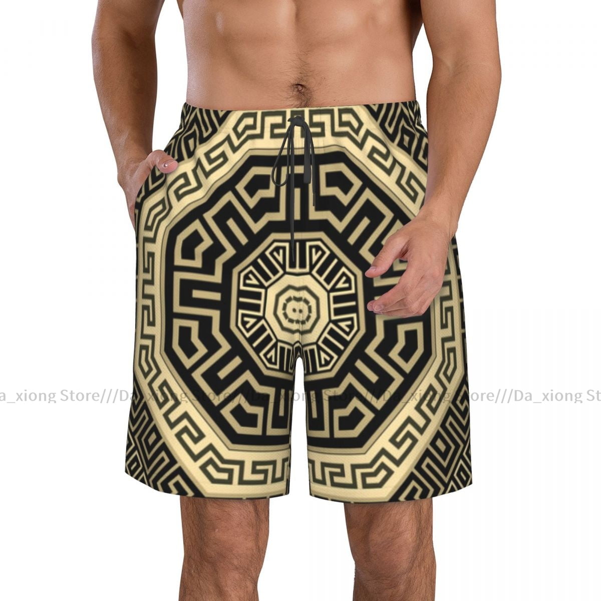 Greek Octagon Mandalas Pattern Ethnic Quick Dry Swimming Shorts For Men ...