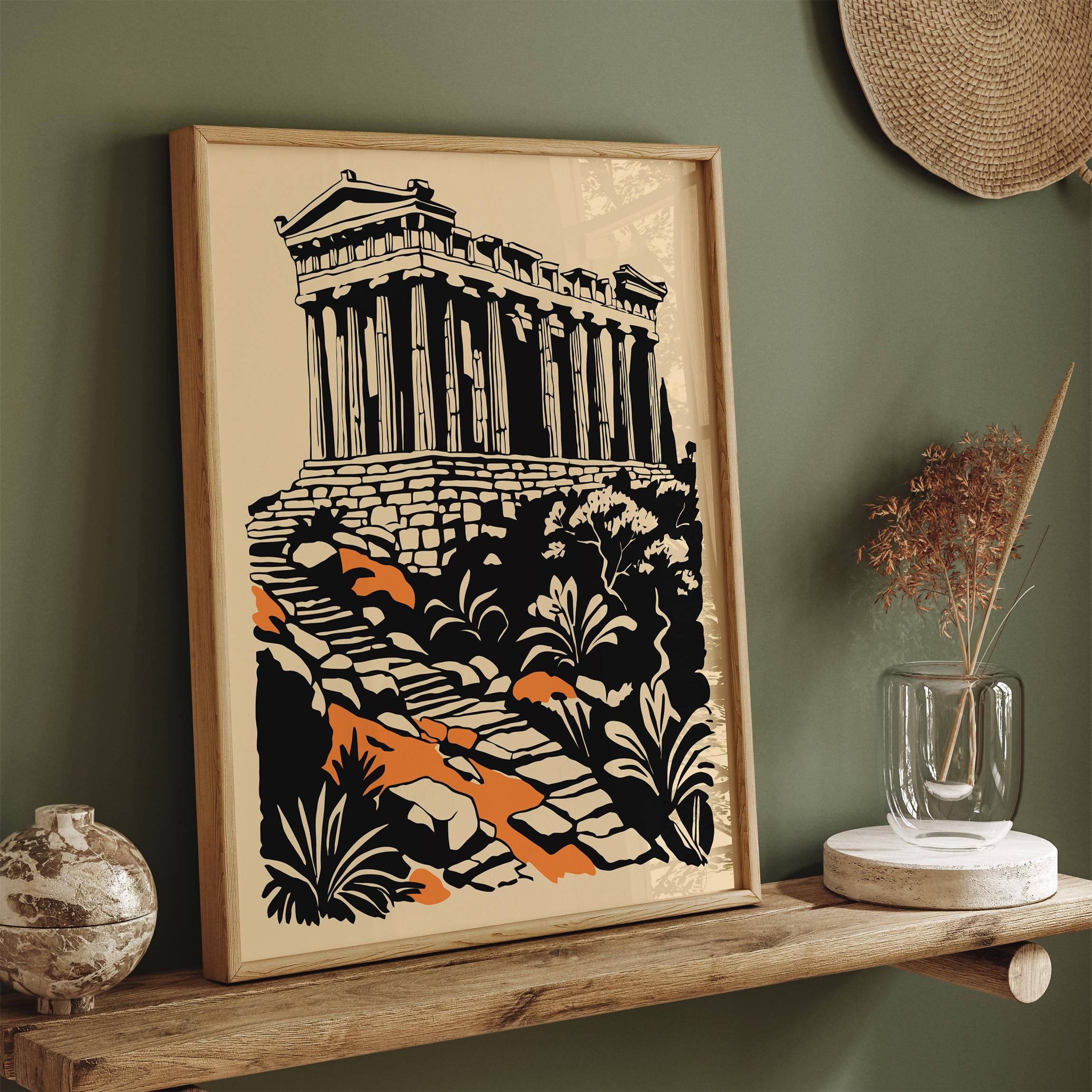 Greek Parthenon Poster: Retro Athens Temple Art Print UNFRAMED Poster ...