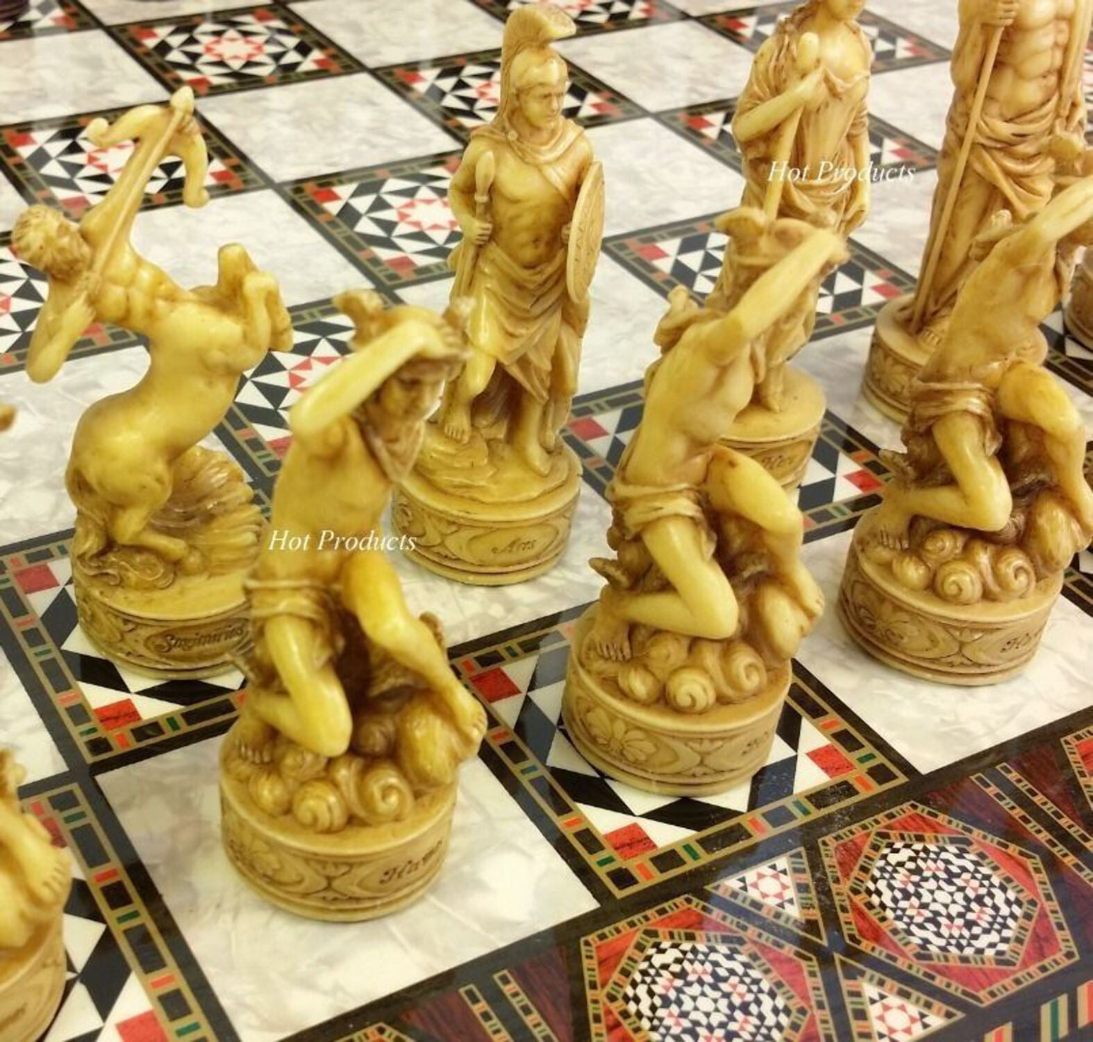 Greek Roman Mythology Gods CHESS SET W/ 17" Mosaic Color Board ...