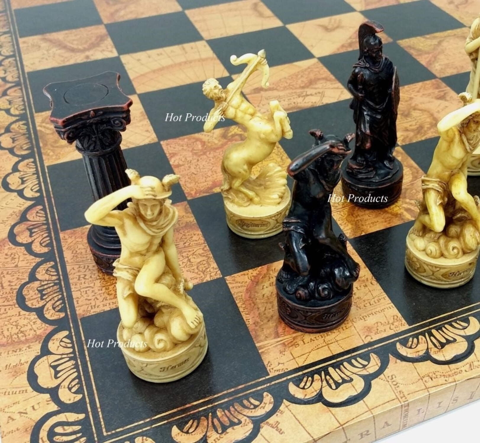 Greek Roman Mythology Gods Chess Set W/ Large 18" Faux Leather World ...