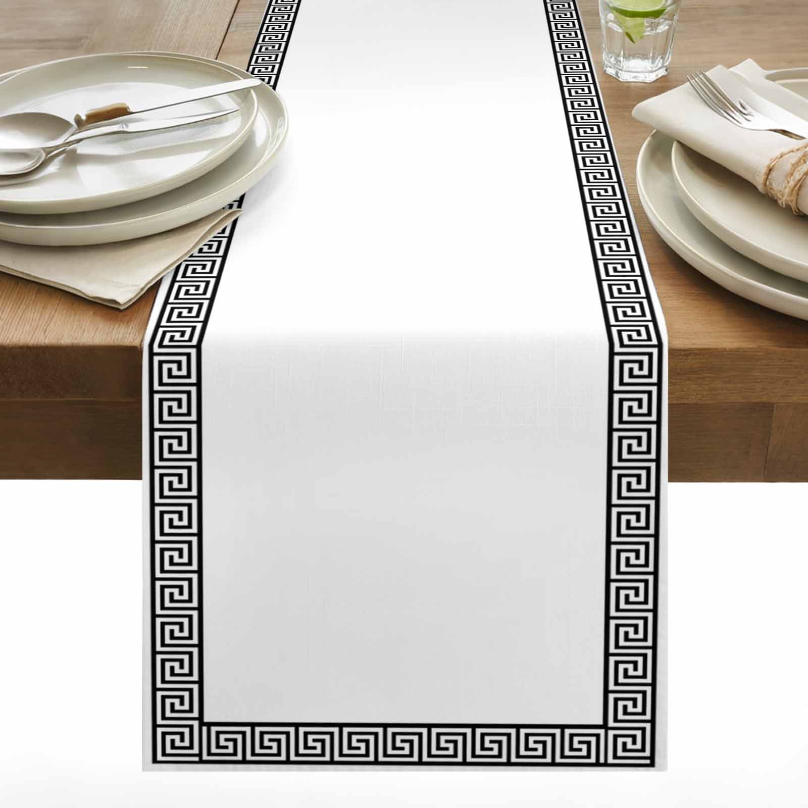 Greek Themed Table Runner 13x120 inch Traditional Meander Border Square ...