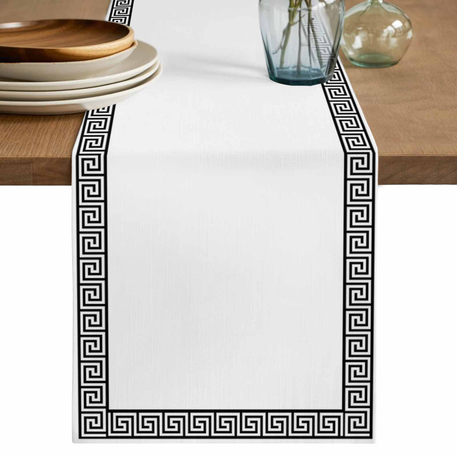 Greek Themed Table Runner, Traditional Meander Border Square Geometric ...