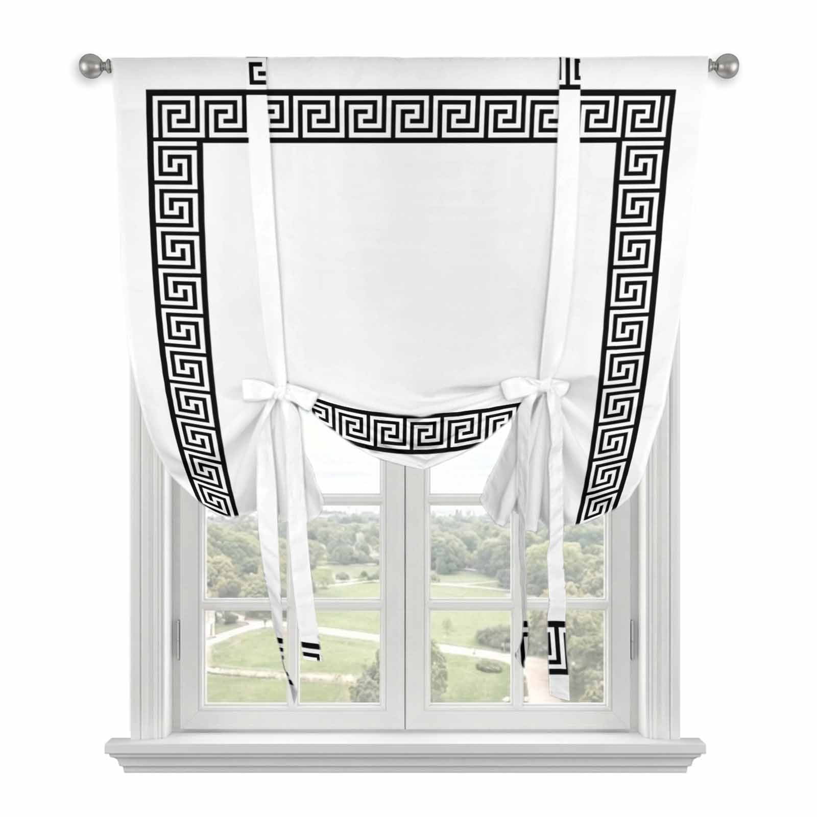 Greek Themed Tie Up Curtains, Traditional Meander Border Square ...