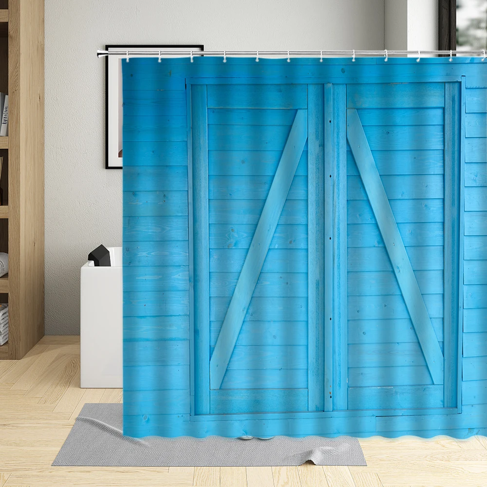 Greek Town Street View Shower Curtain Blue Wooden Doors Windows Flower ...