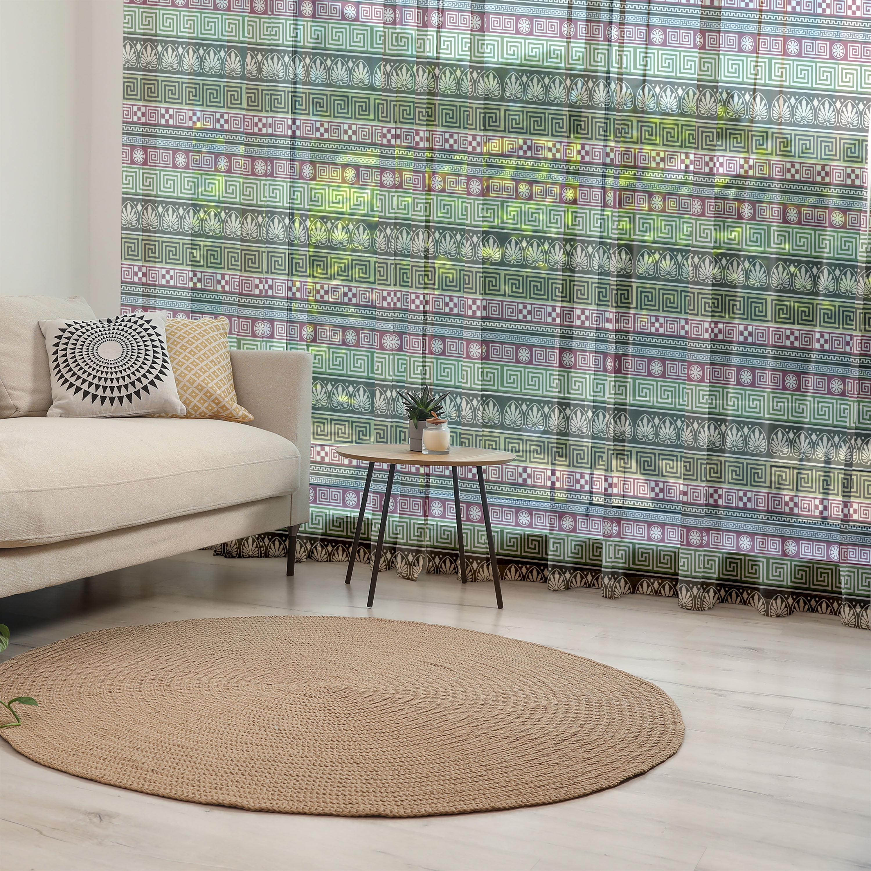 Greek Tulle Curtains with Rod Pocket, Antique Ornamental Design Pattern ...